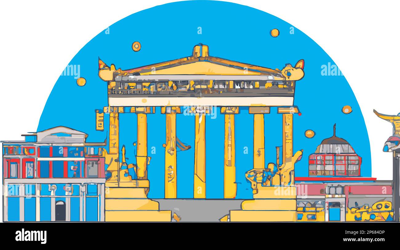 Athens, Greece City Skyline. Handmade vector art illustration Stock ...