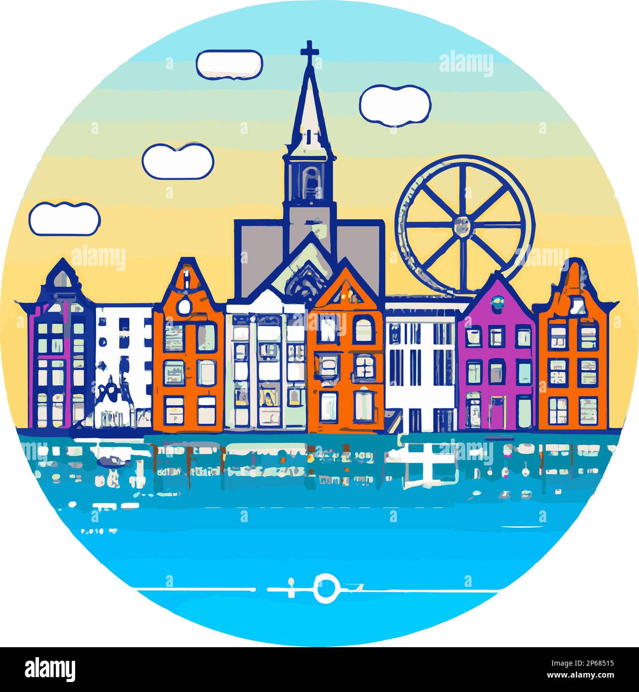 Amsterdam, Netherlands, Vector Skyline. Handmade vector art ...