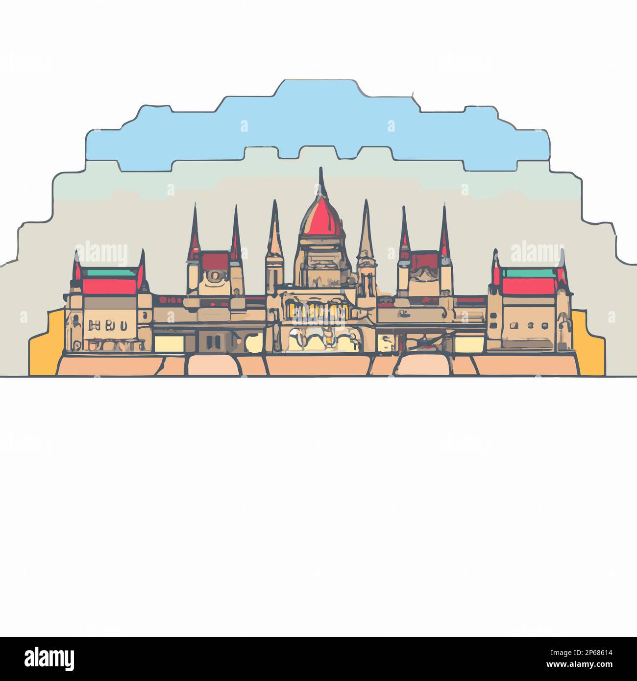 Budapest, Hungary Travel Skyline. Handmade vector art illustration ...