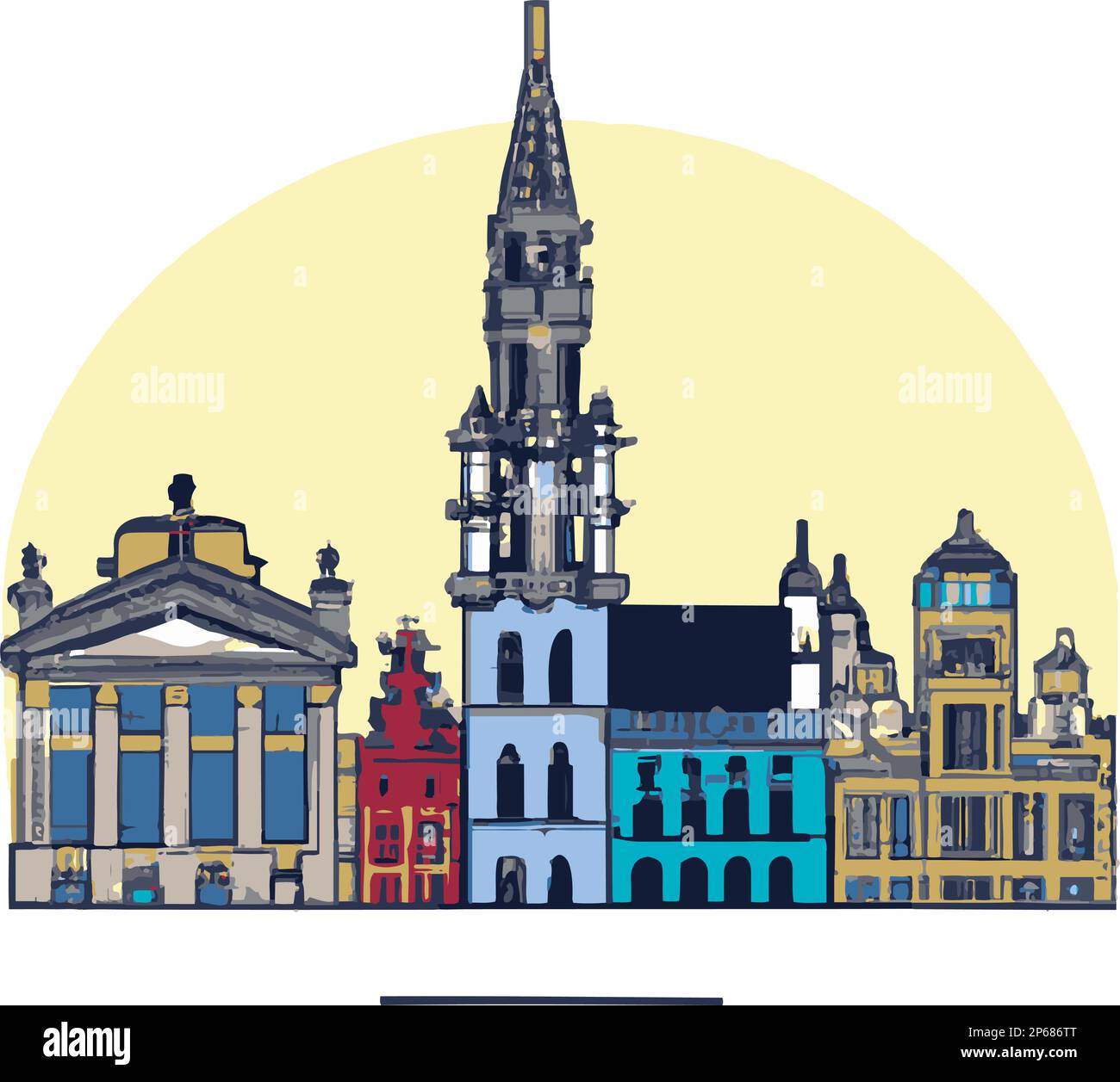 Brussels, Belgium Skyline. Handmade vector art illustration Stock ...