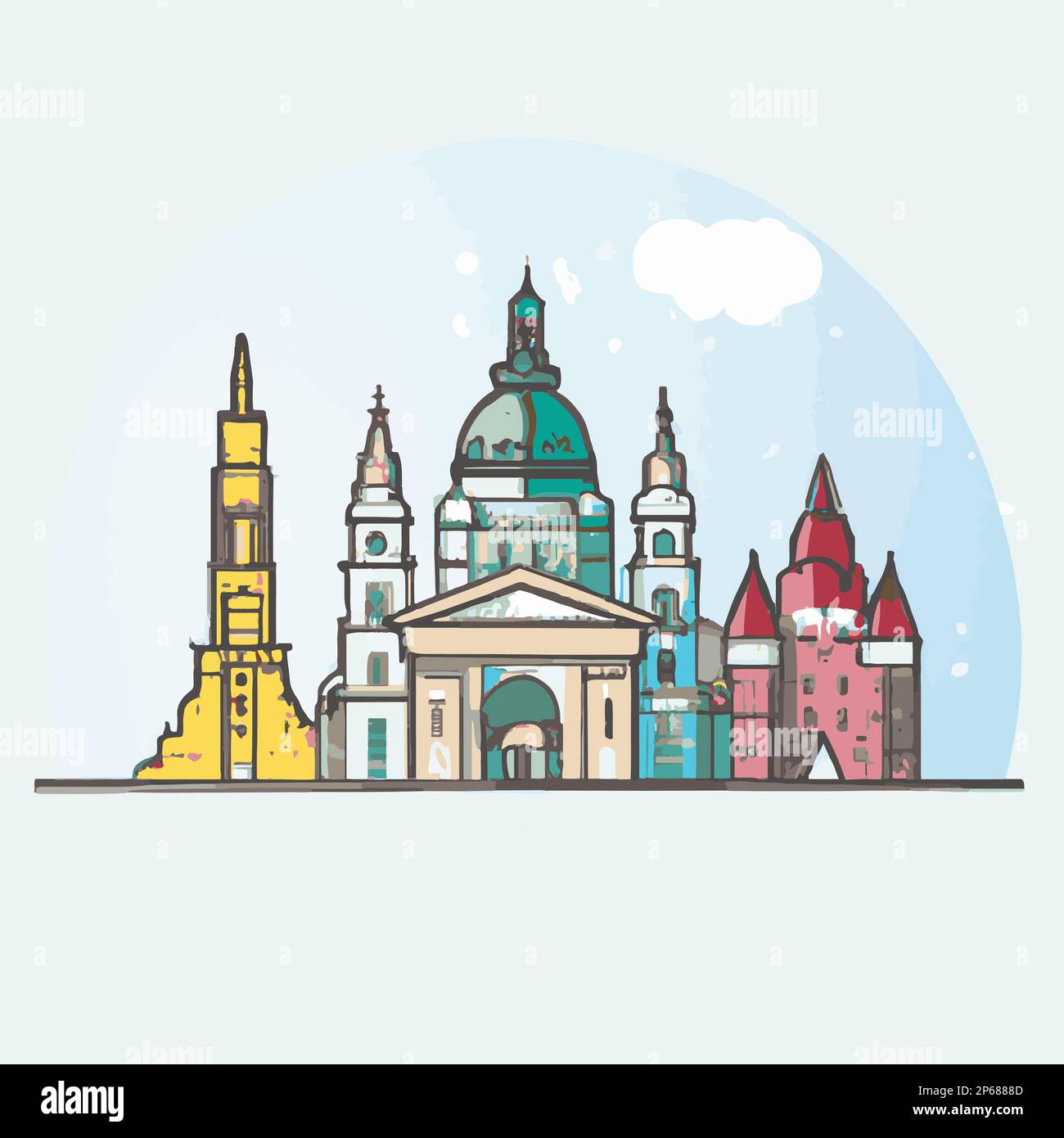 Colourful Budapest Skyline. Handmade vector art illustration Stock ...
