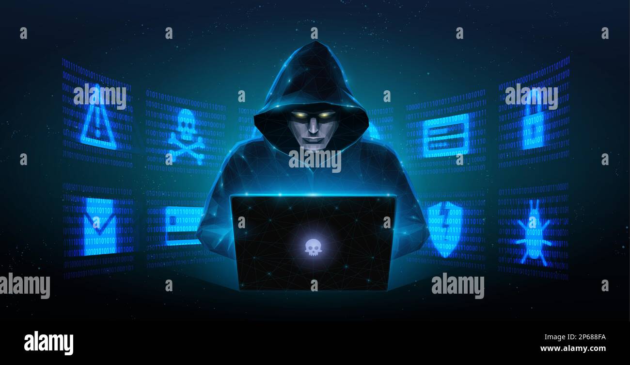 Hacker Cyber Criminal With Laptop And Related Icons Behind It Cyber Crime Hacker Activity