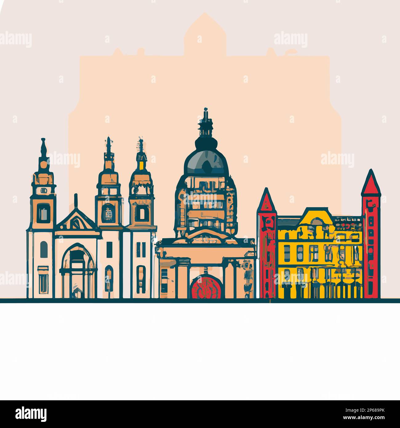 Budapest, Hungary City Skyline. Handmade vector art illustration Stock ...