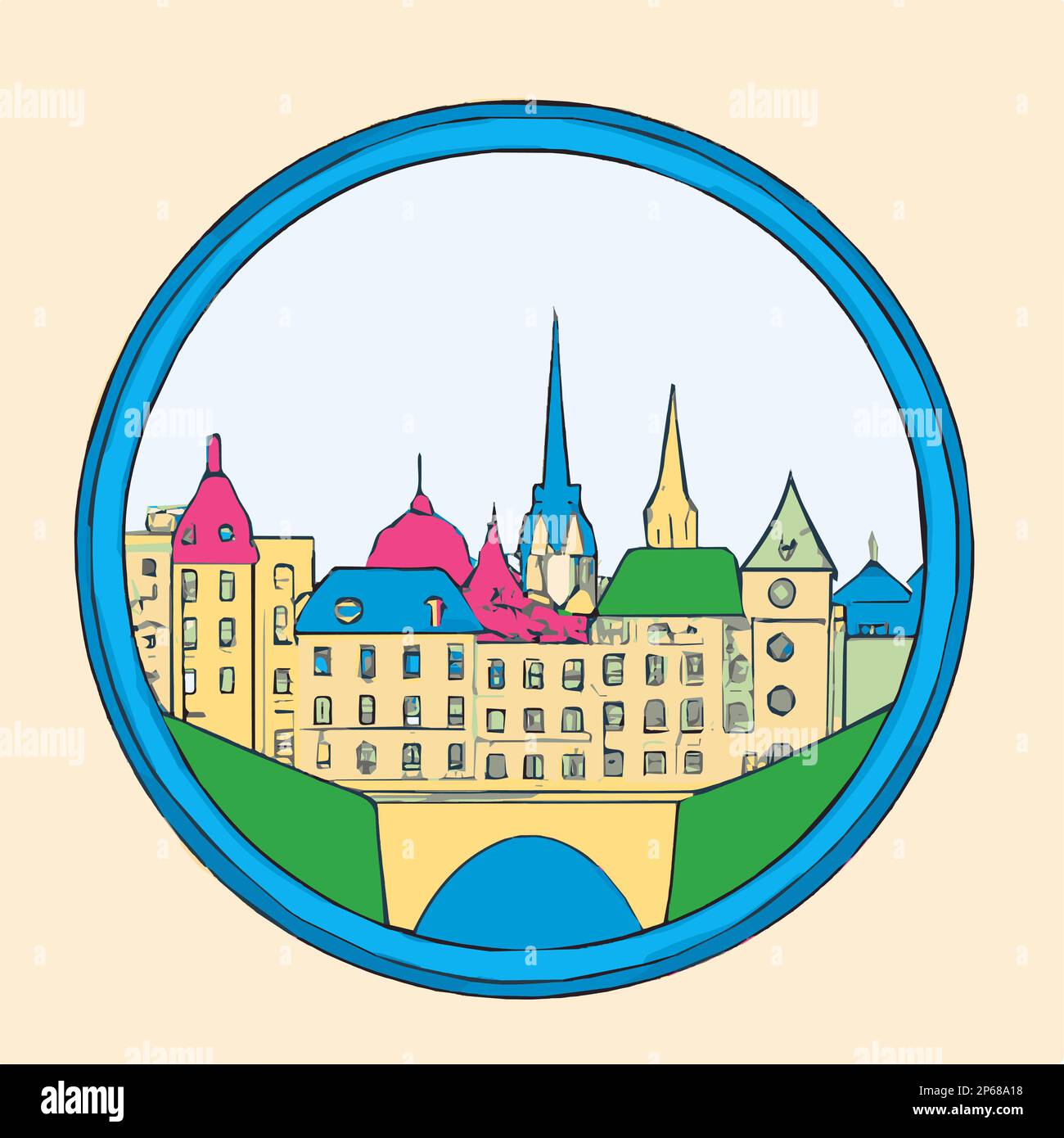 Luxembourg City Colourful Skyline. Handmade vector art illustration ...