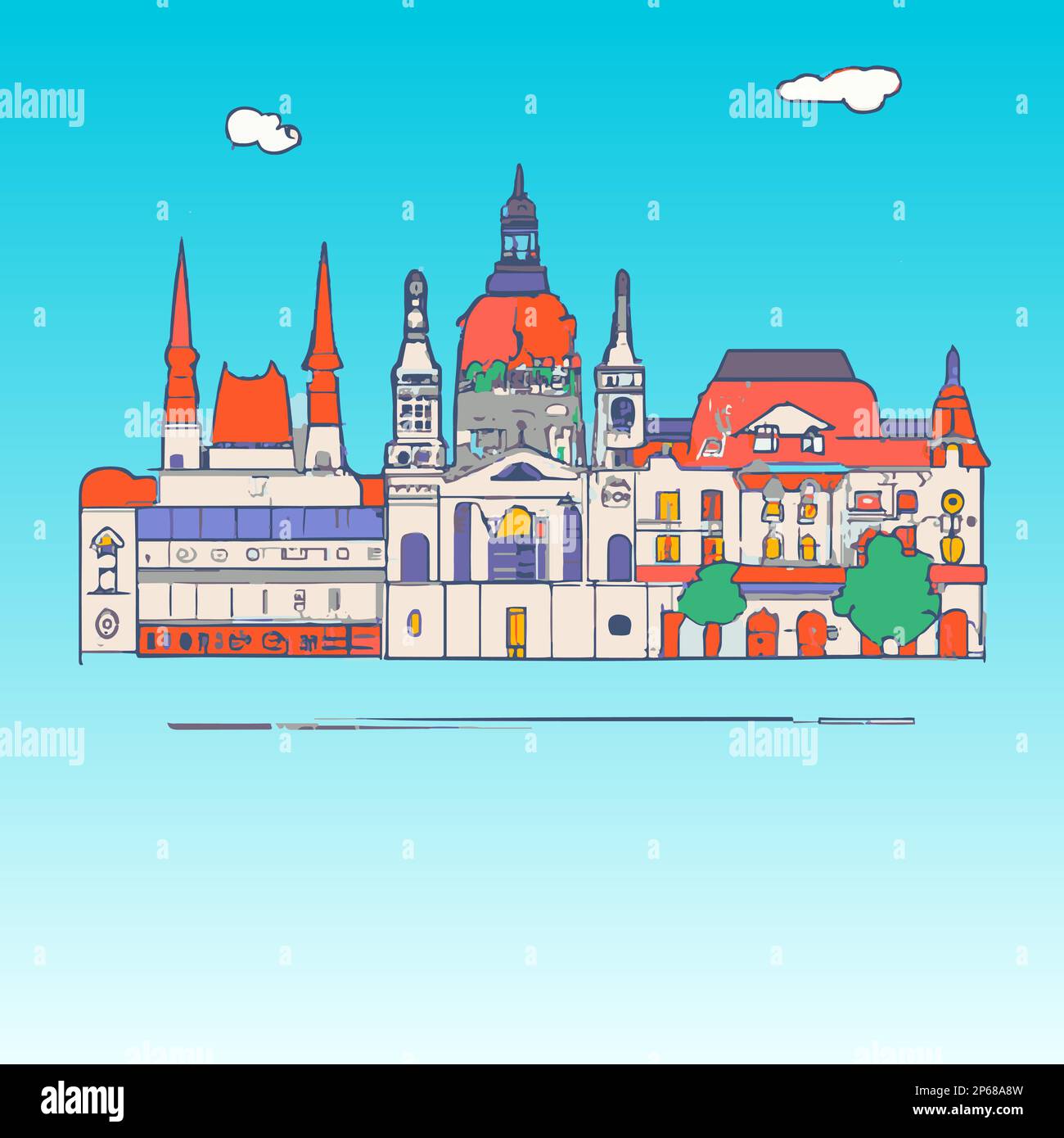 Budapest, Hungary Travel Skyline. Handmade vector art illustration ...