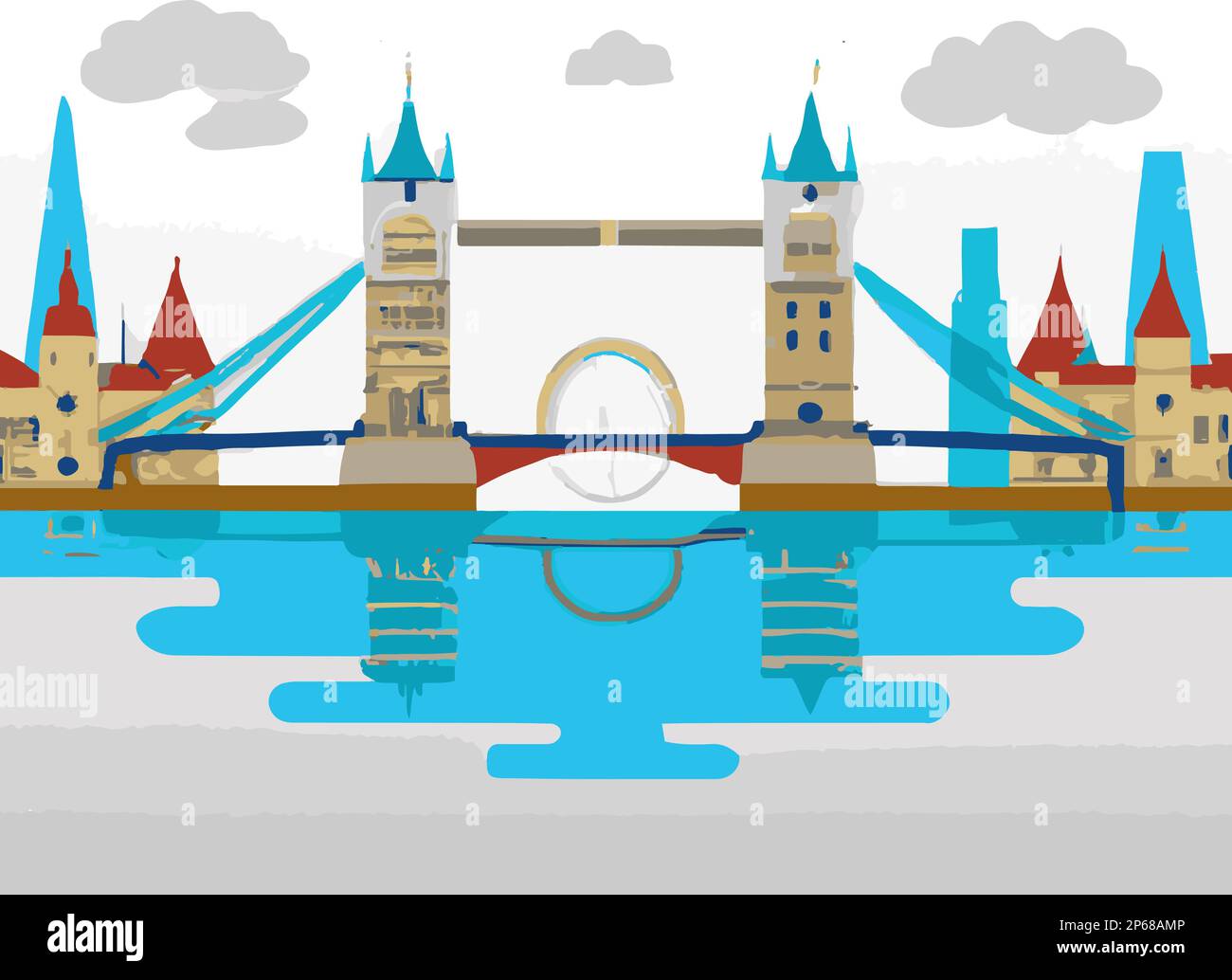 London Skyline With Tower Bridge. Handmade vector art illustration ...