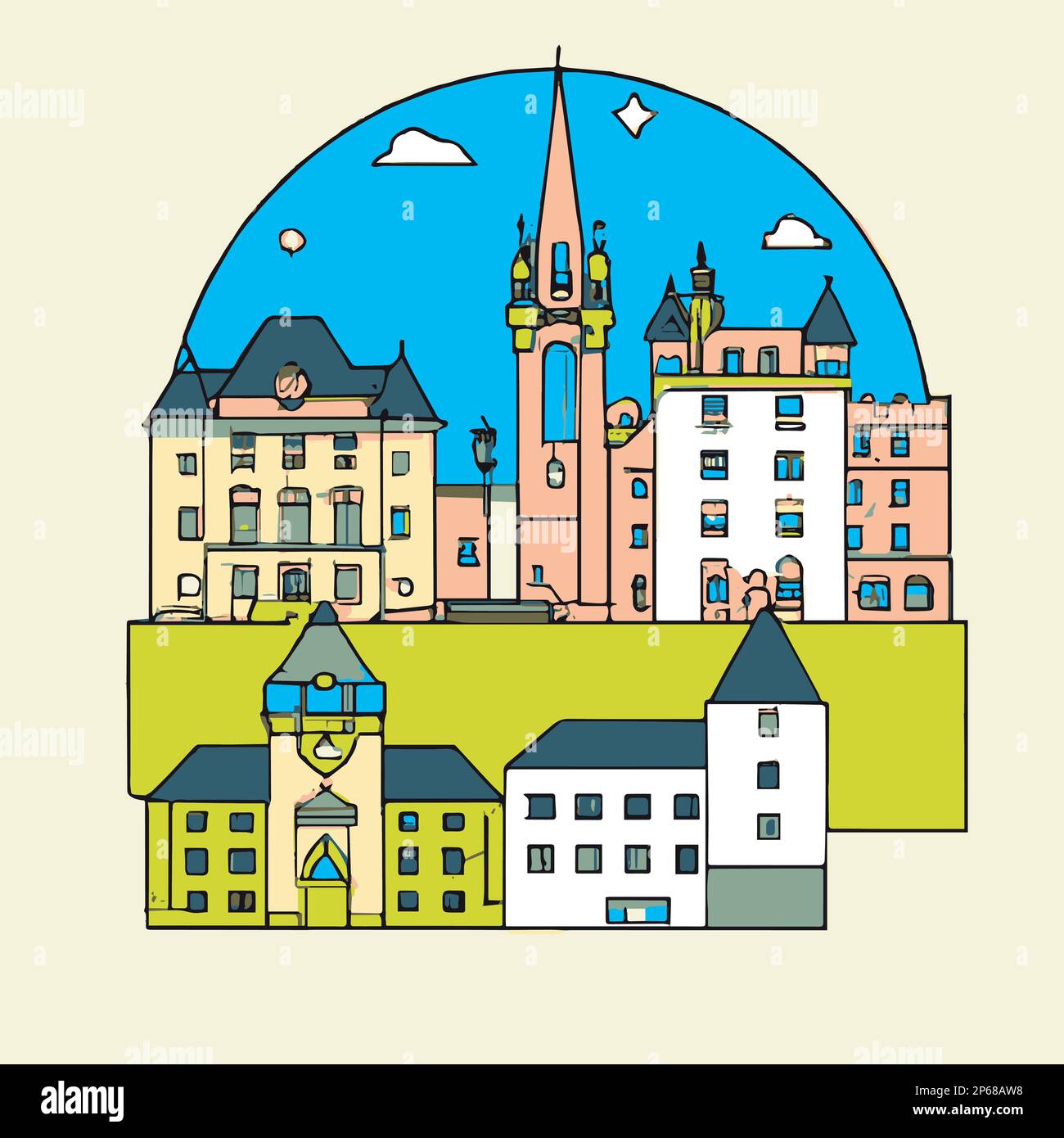 Luxembourg City Skyline. Handmade vector art illustration Stock Vector ...