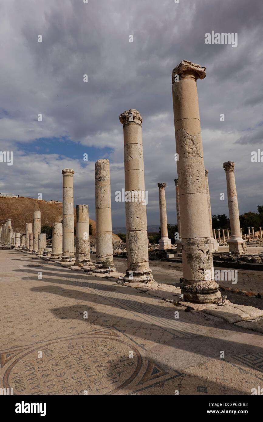 The ruins of the ancient Roman and Byzantine city of Bet She'an, Bet ...
