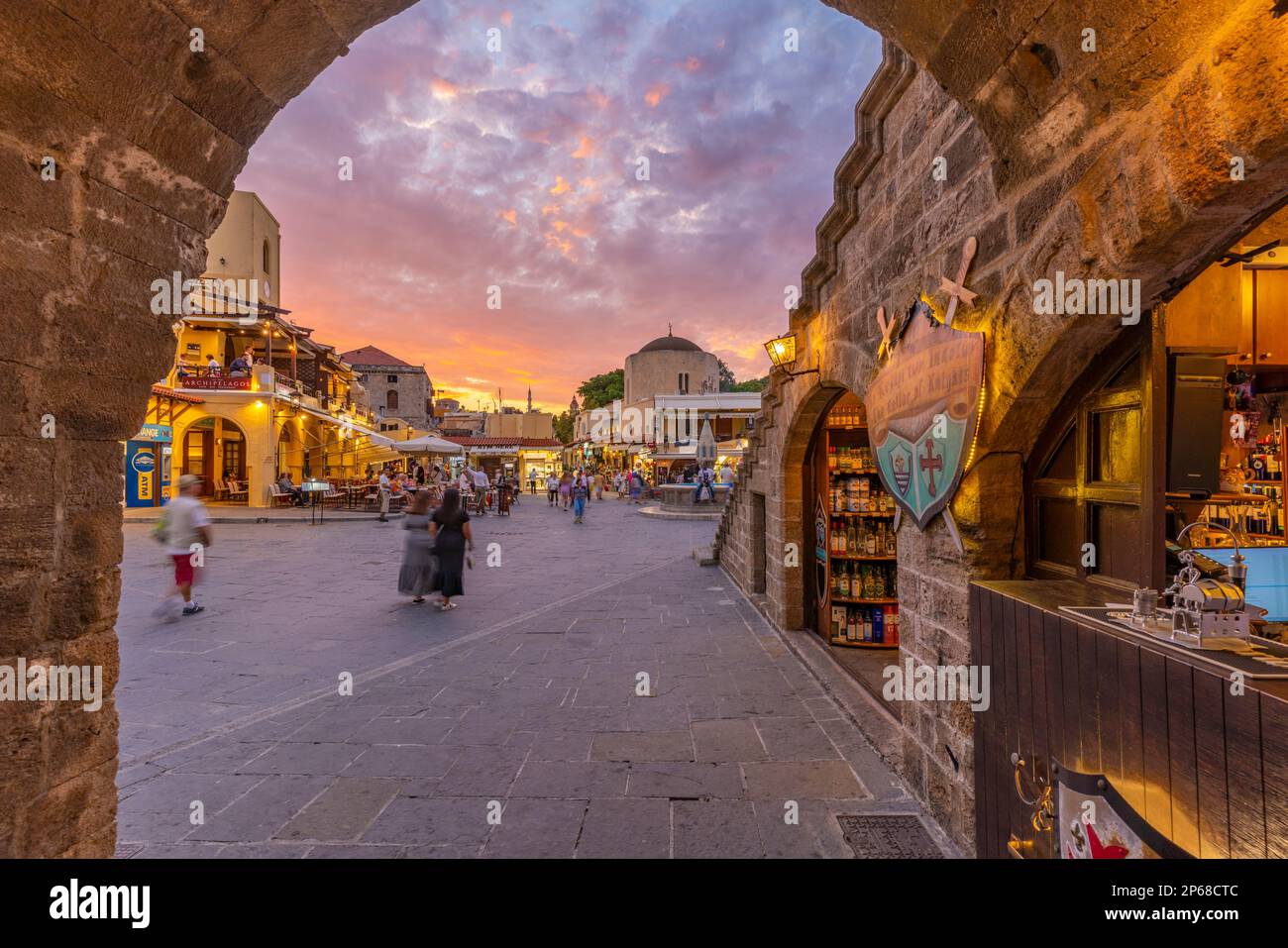 View of Hippocrates Square at sunset, Old Rhodes Town, UNESCO World ...