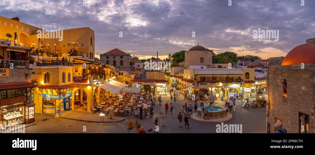 View of Hippocrates Square at dusk, Old Rhodes Town, UNESCO World ...