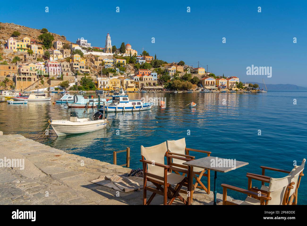 View of The Annunciation Church overlooking Symi Town, Symi Island ...