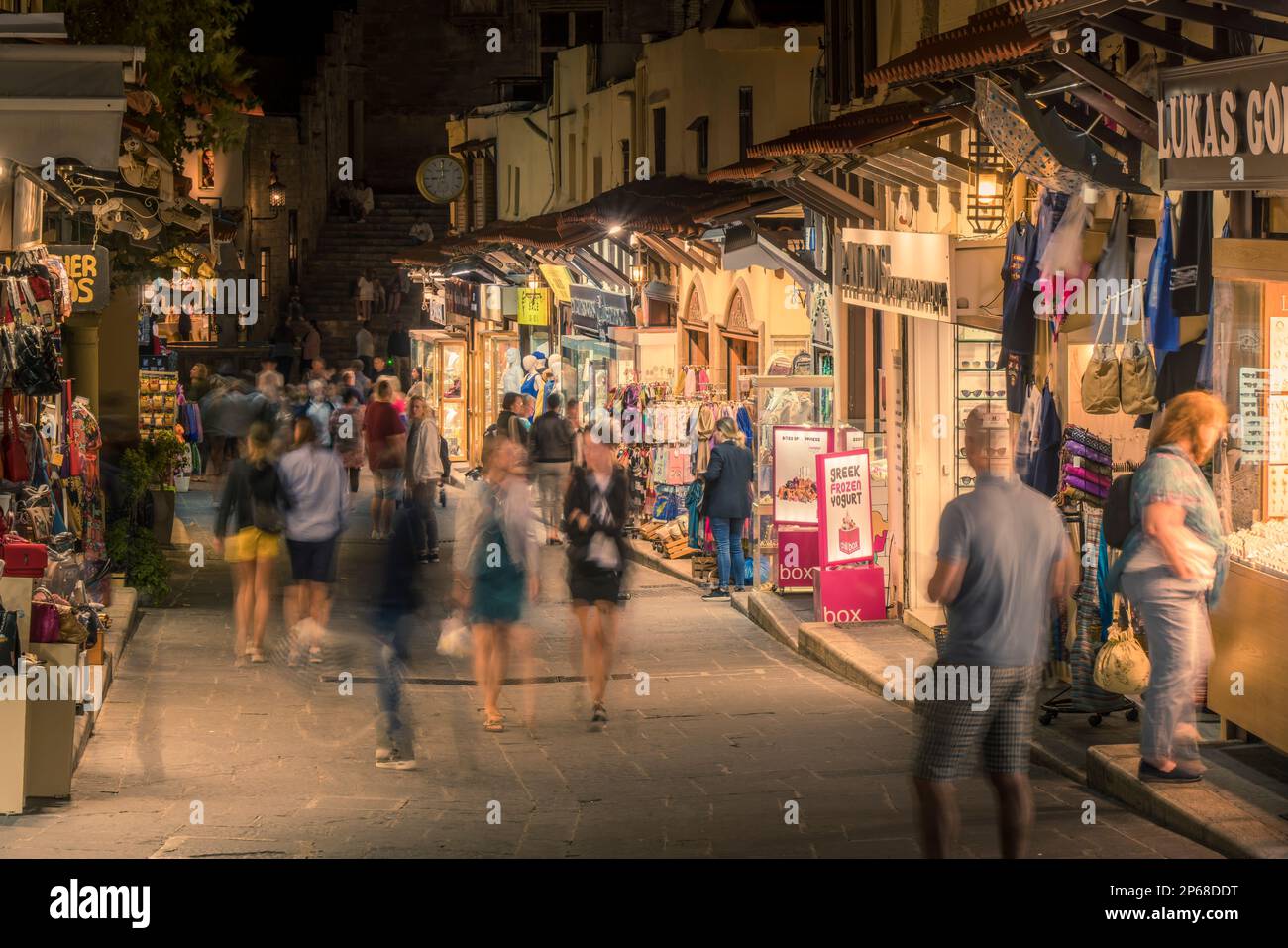 View of shops at night, Old Rhodes Town, UNESCO World Heritage Site ...