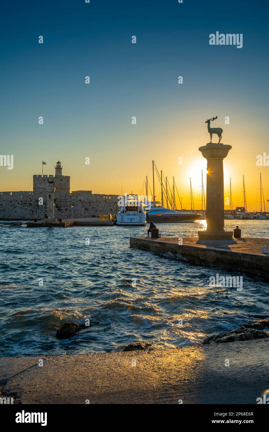 View of bronze stag and doe statues and Saint Nicholas Fortress at ...