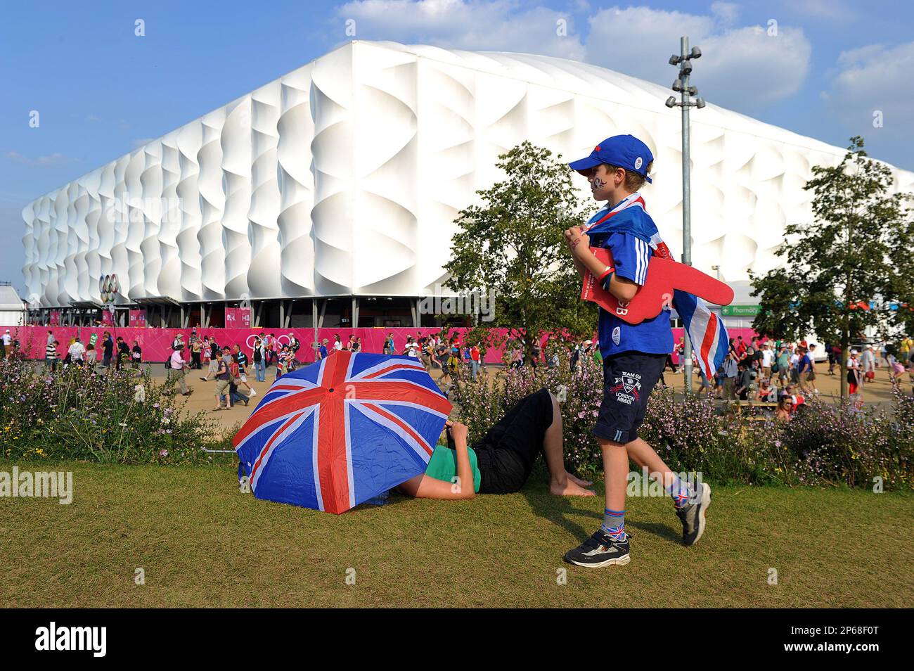 British supporter rests in front of the Handball venue at the 2012 ...