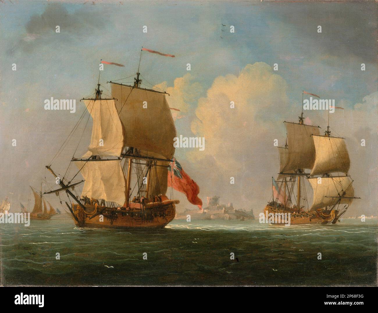 An english sloop and a frigate in a light breeze hi-res stock ...