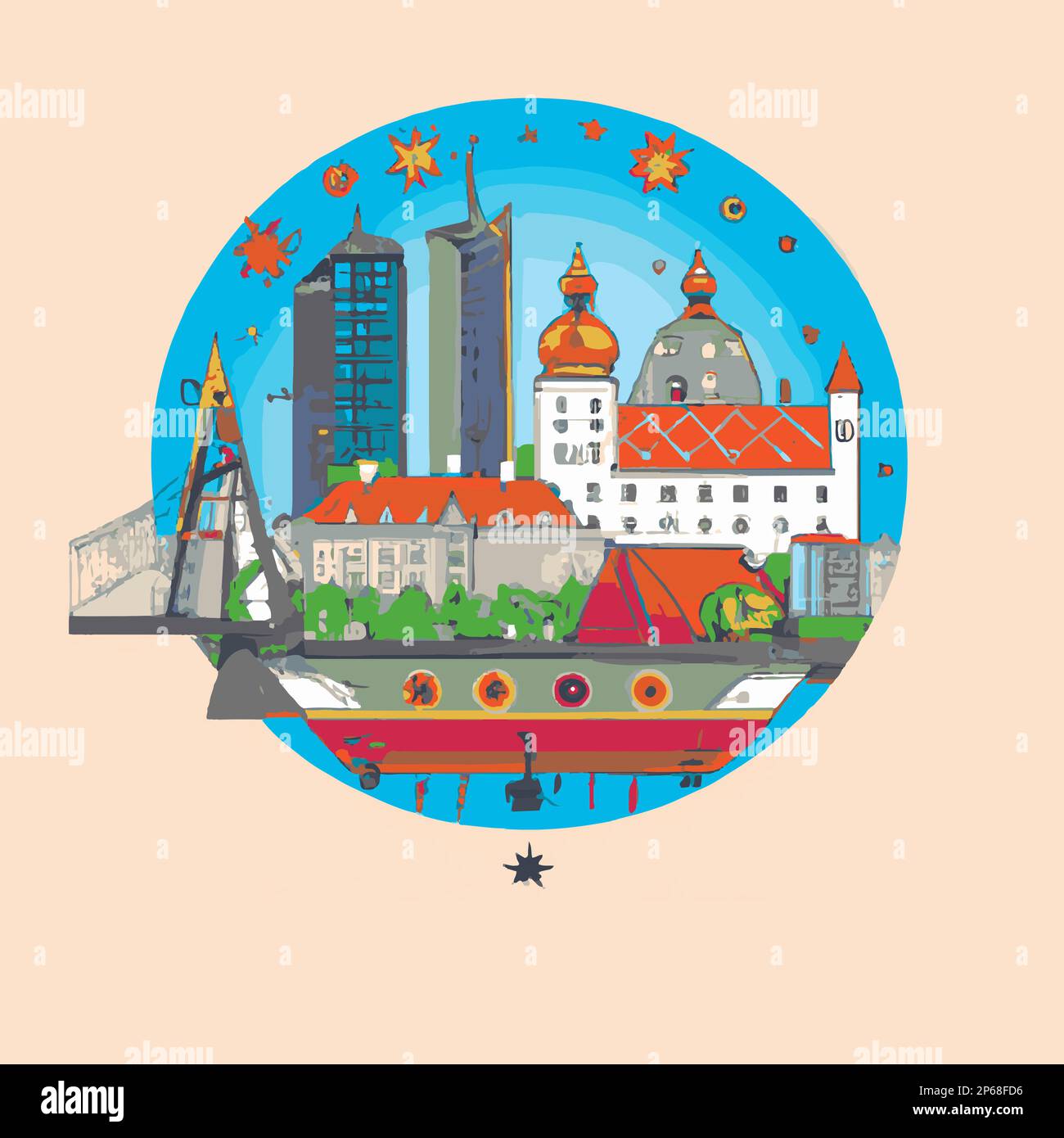 Bratislava, Slovakia Skyline. Handmade vector art illustration Stock ...