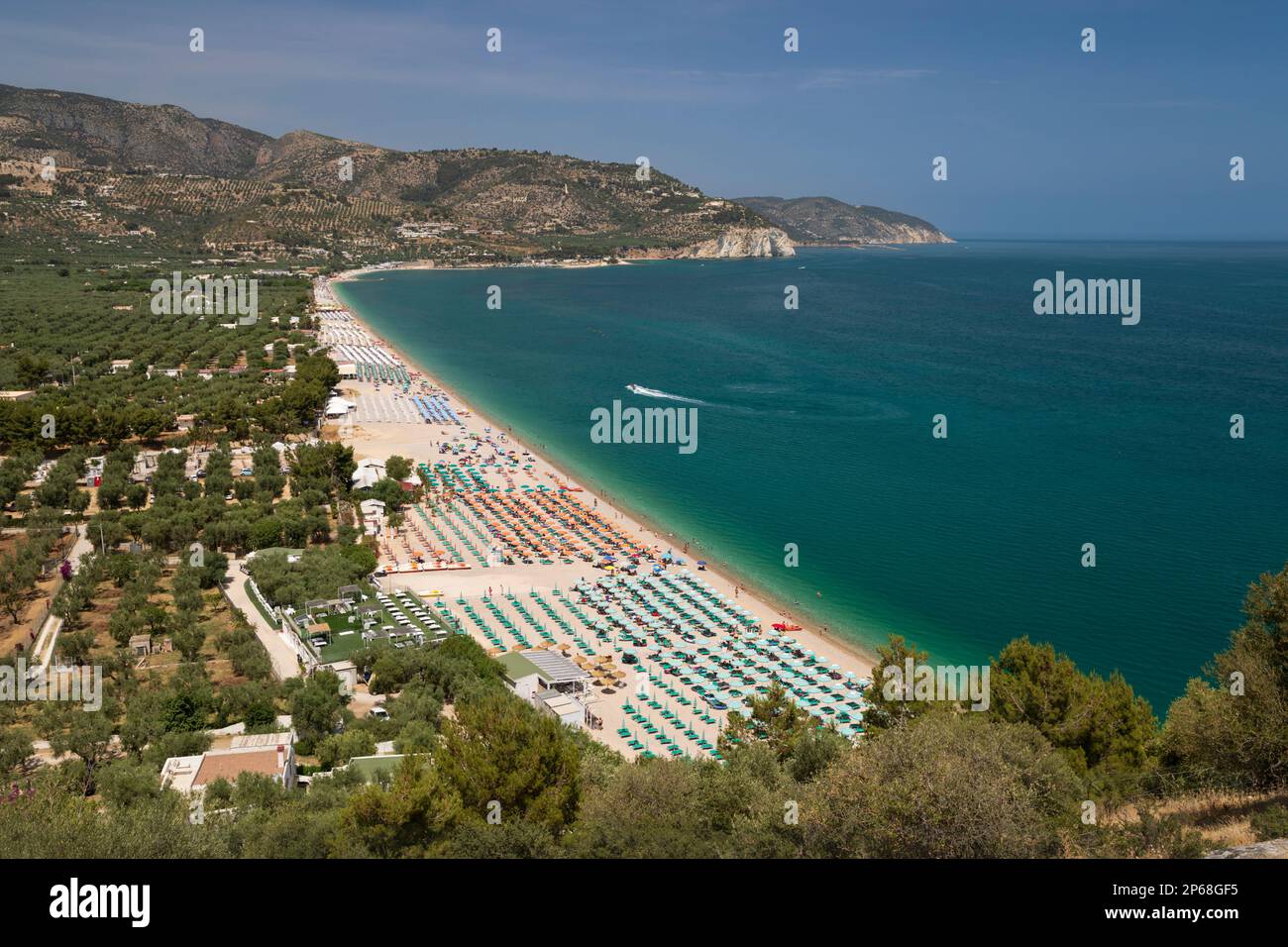View looking north over the beach resort of Mattina with Gargano ...