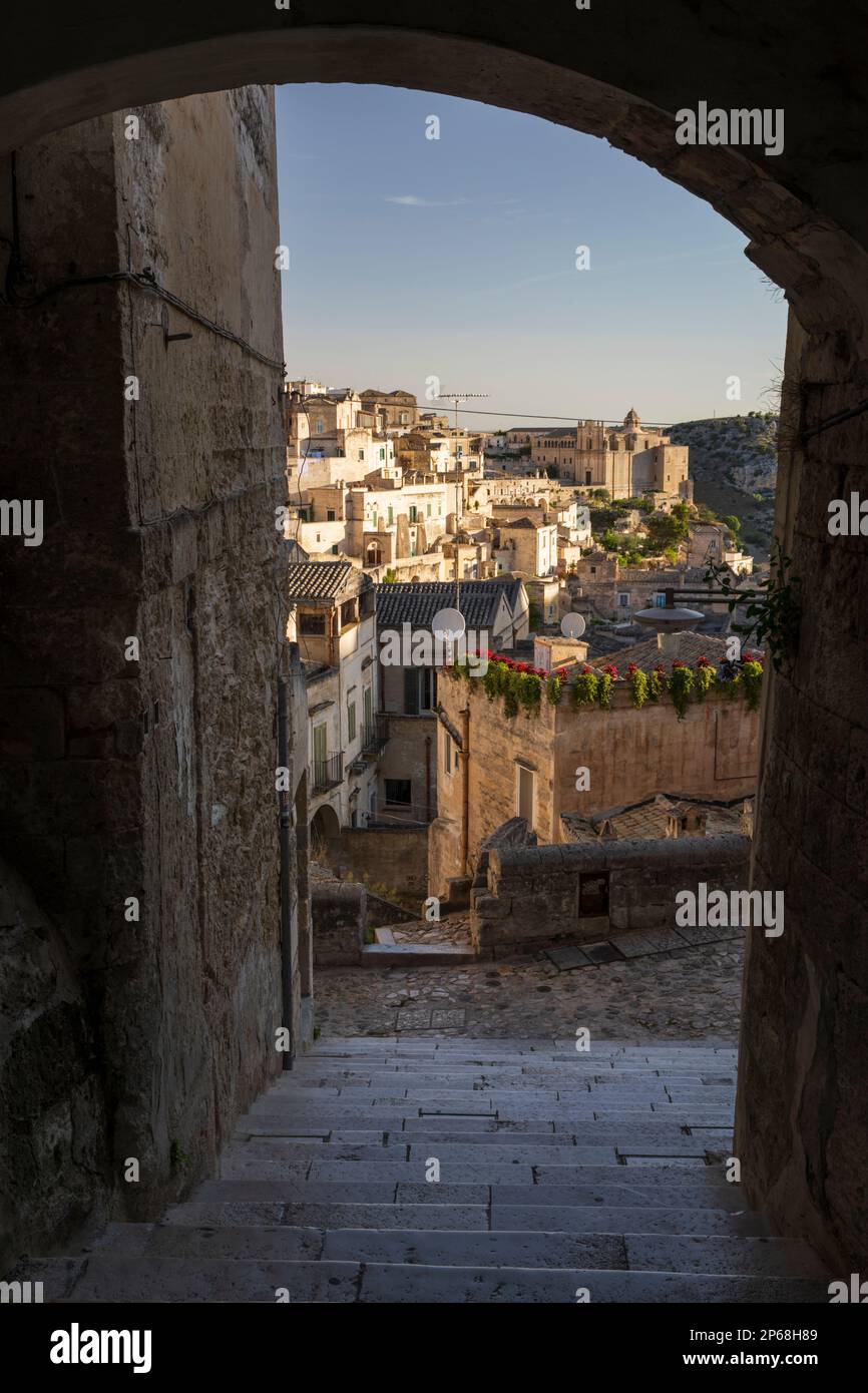View through arch over the Sassi di Matera old town, UNESCO World ...