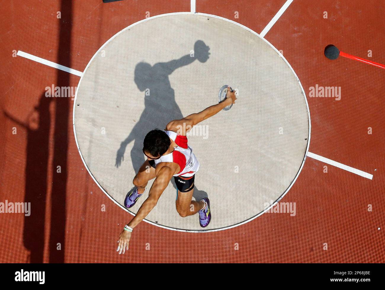 Japan's Keisuke Ushiro competes in the men's decathlon discus throw ...
