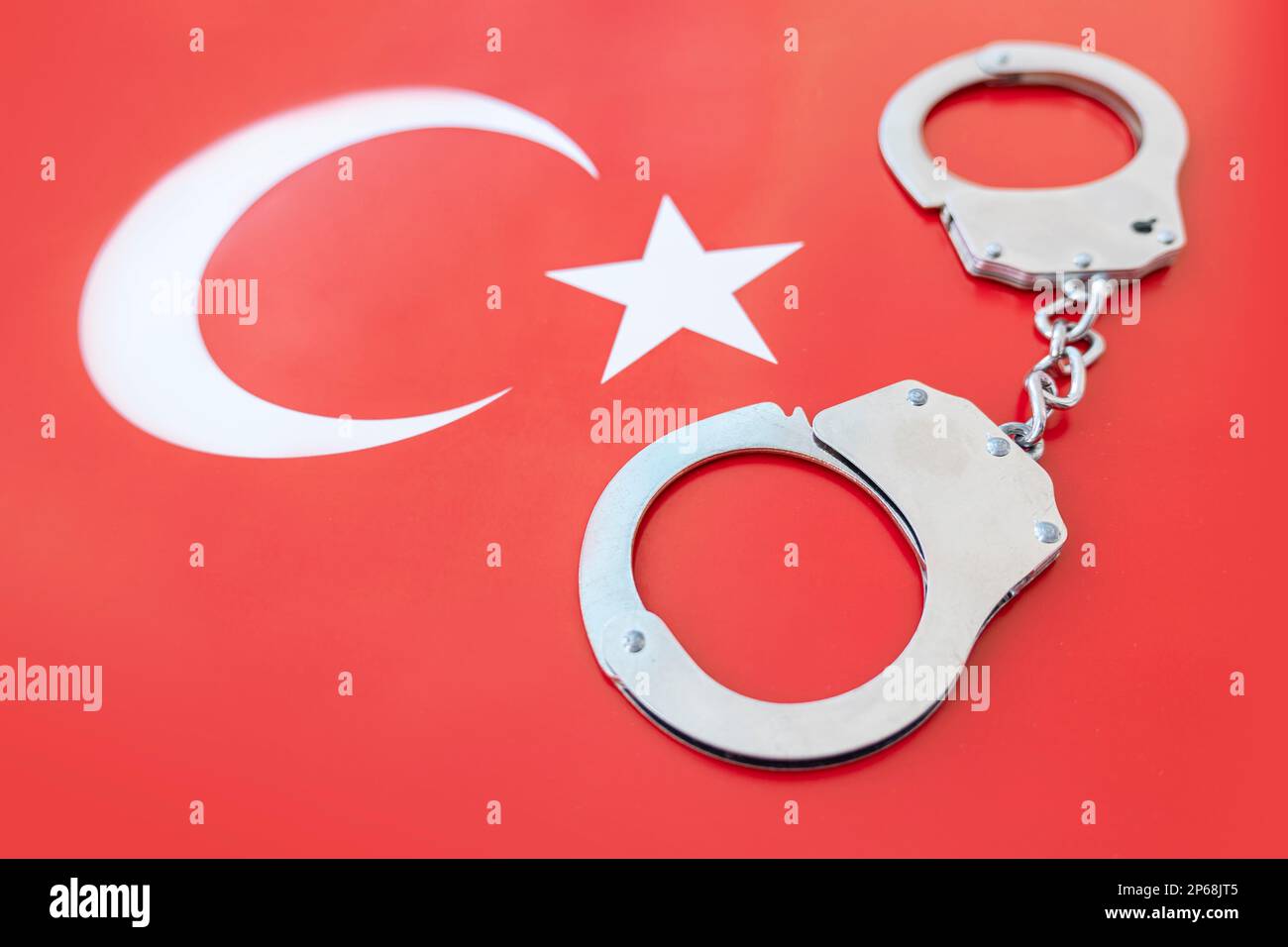 Turkey flag and police handcuffs. The concept of crime and offenses in ...