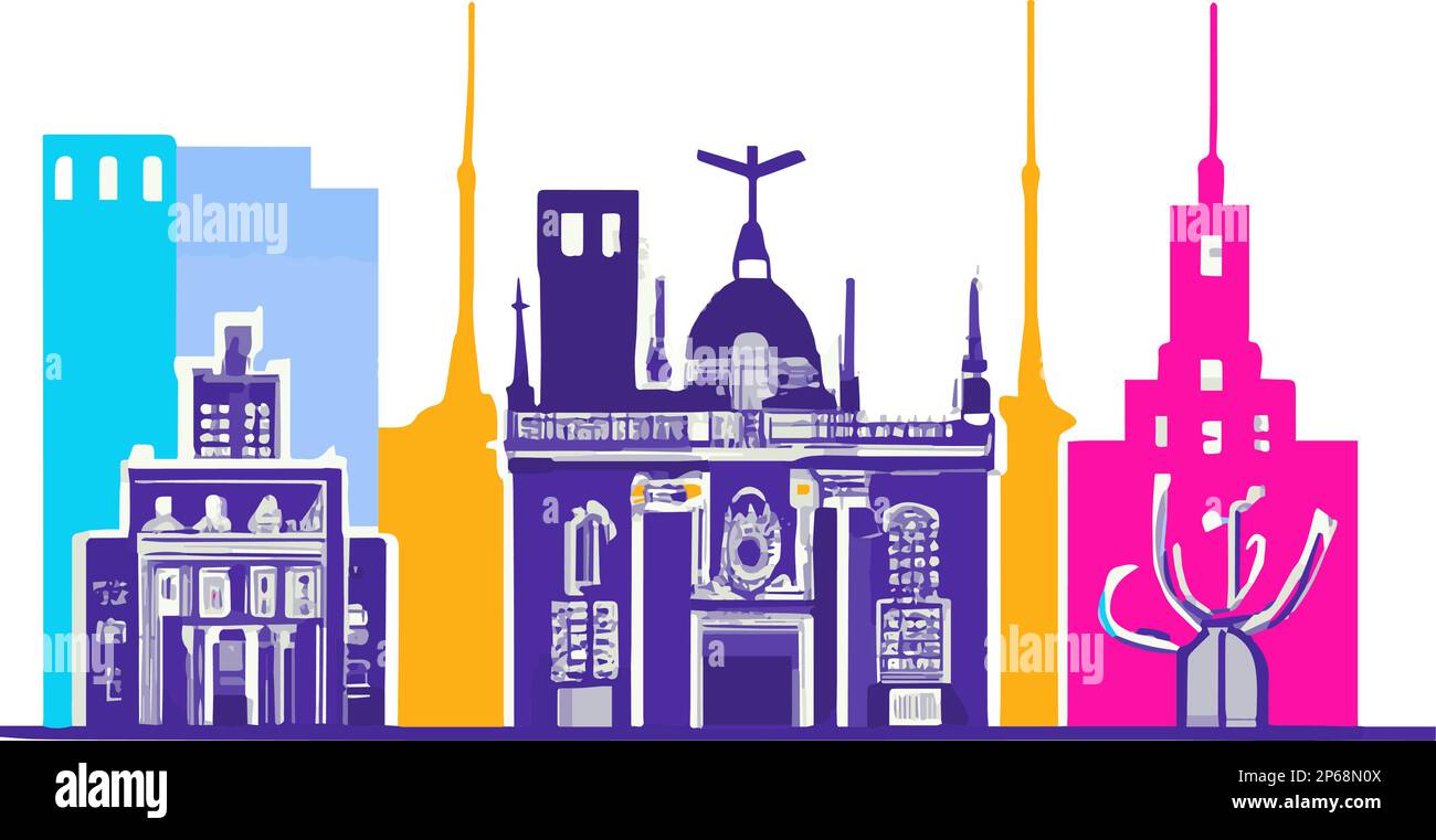 Madrid, Spain City Skyline Icon. Handmade vector art illustration Stock ...