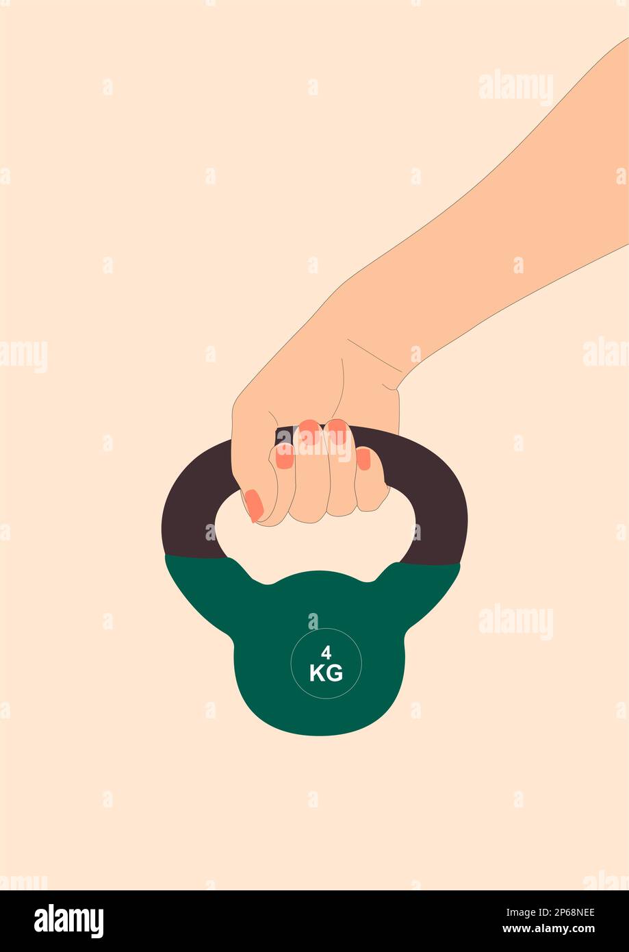 Female hand holding a kettlebell. Hand lifted kettlebell weight ...
