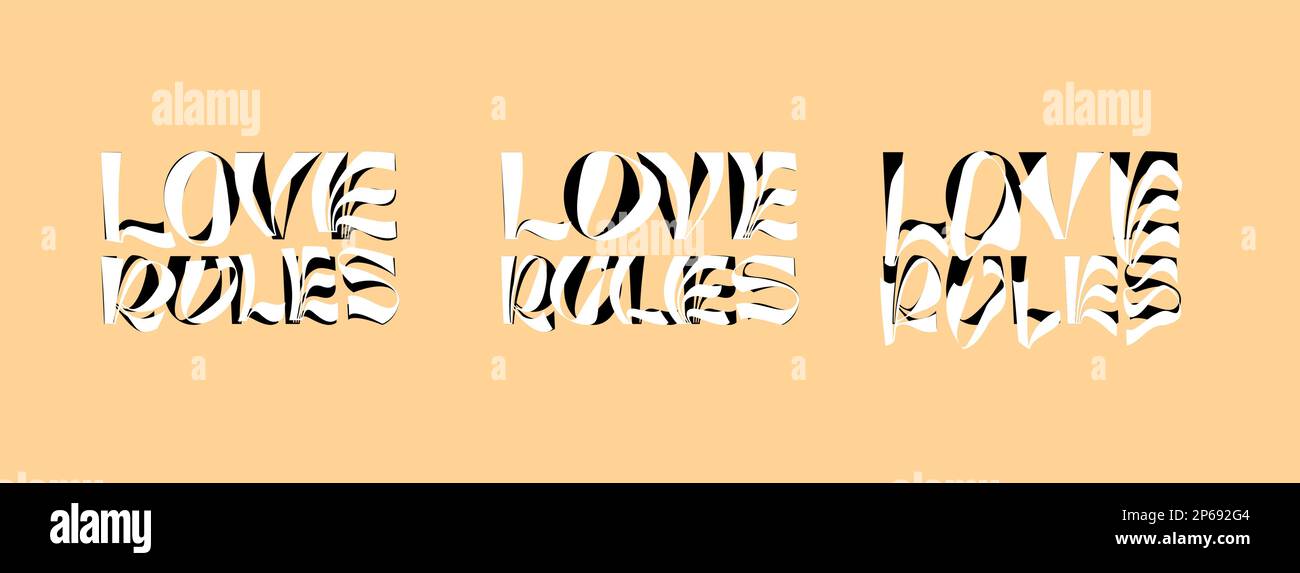 Love rules psychedelic lettering logo set. Hippie crazy style sticker ...