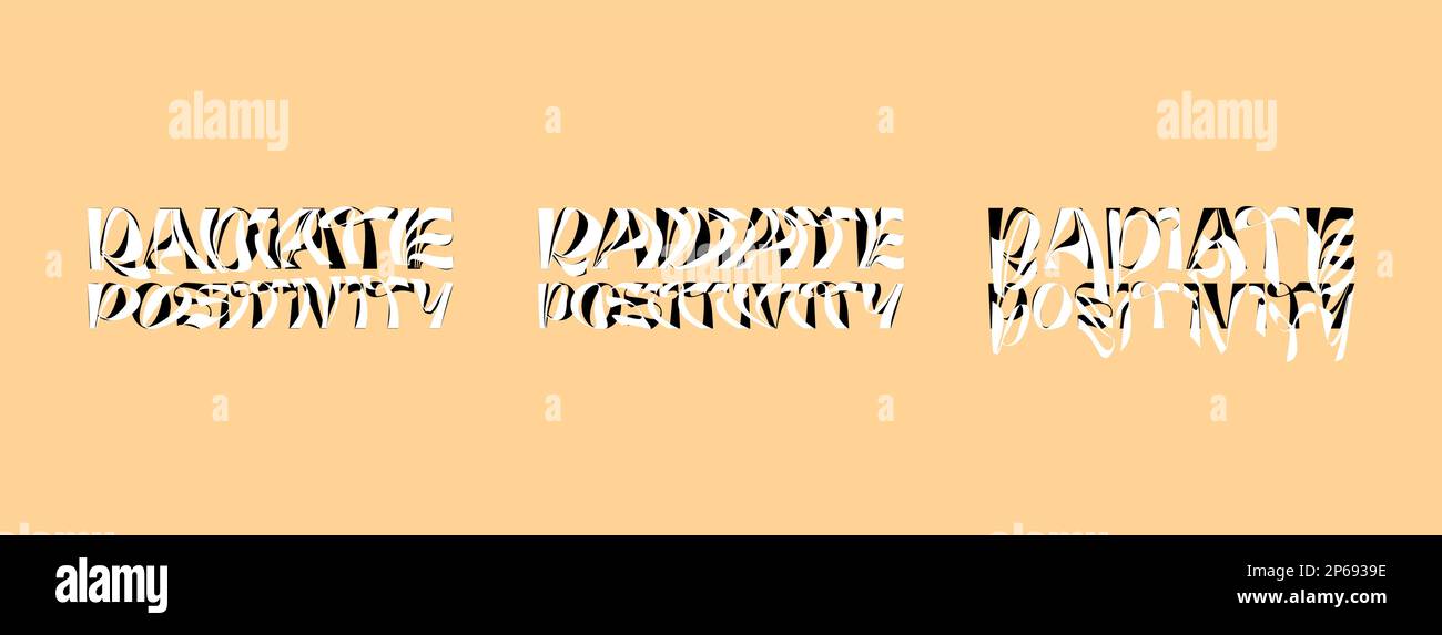 Radiate positivity psychedelic lettering logo set. Hippie crazy style ...