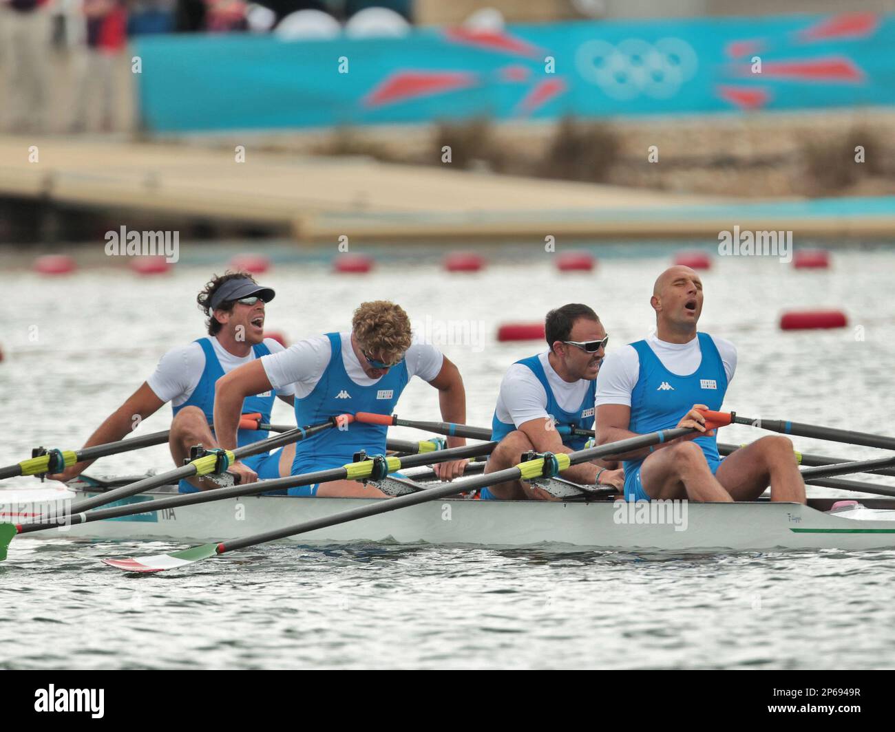 The Italian Men's Quadruple Sculling team is exhausted after finishing ...
