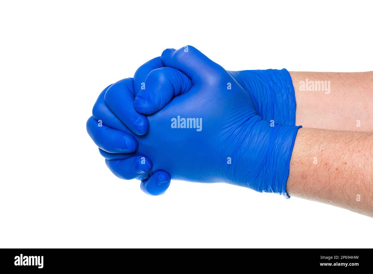 Crop Unrecognizable Male Doctor In Blue Medical Gloves Holding Hands