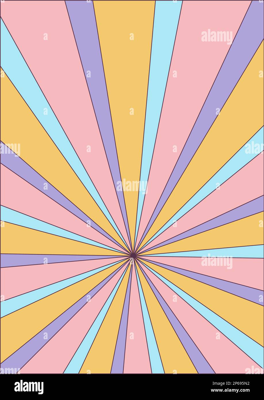 Groovy retro burst sun rays background. Vintage colorful abstract geometric pattern. Vector ...