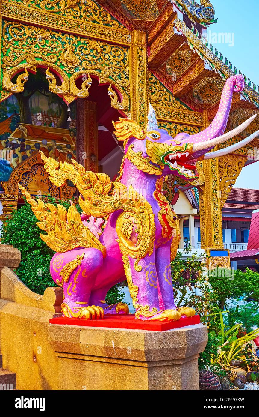 The Hatsadiling statue with elephant trunk, tusks and gilt wings, Wat ...