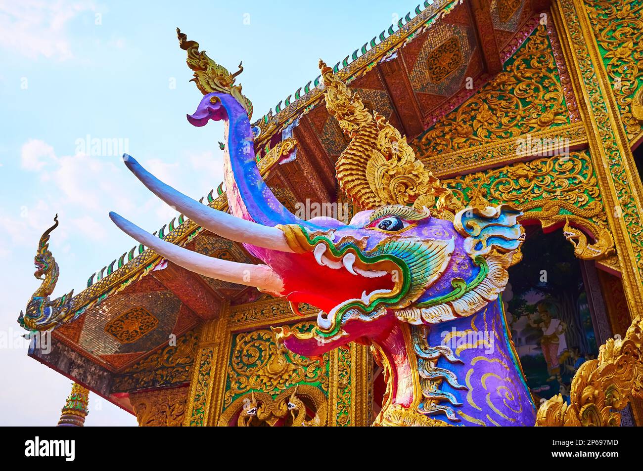 The roaring winged elephant (Hatsadiling) statue in Wat Chetawan temple ...
