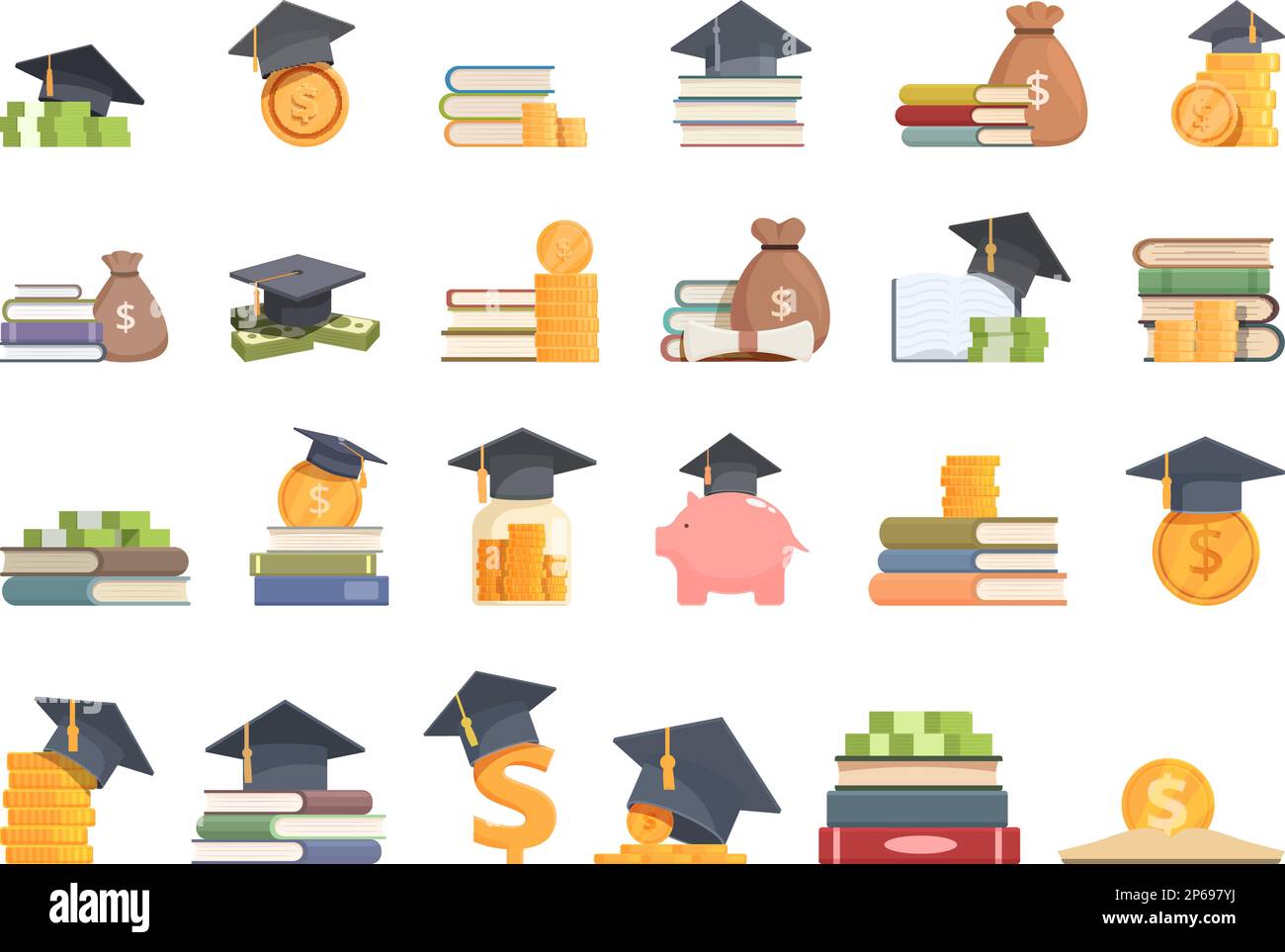 Scholarship icons set cartoon vector. Student degree. University ...