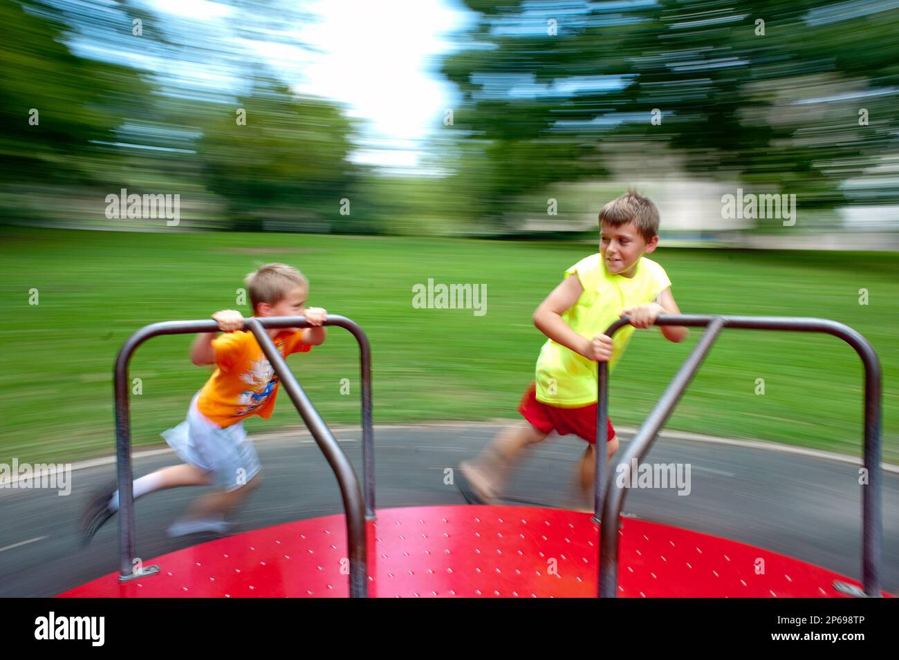 Brothers, Christian, 6 and Ramsey Lewand, 10, of Highland Park play on ...