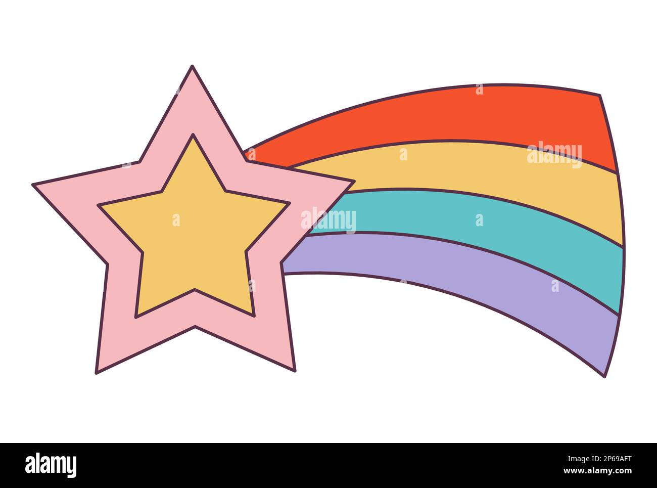 Retro 70s Groovy Hippie sticker star rainbow. Psychedelic cartoon ...