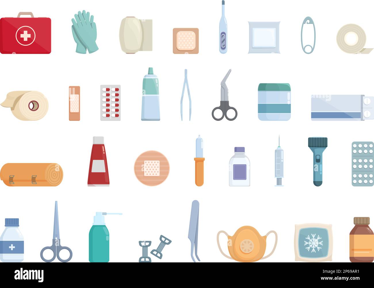 Car first aid kit icons set cartoon vector. Hospital box. Medicine ...