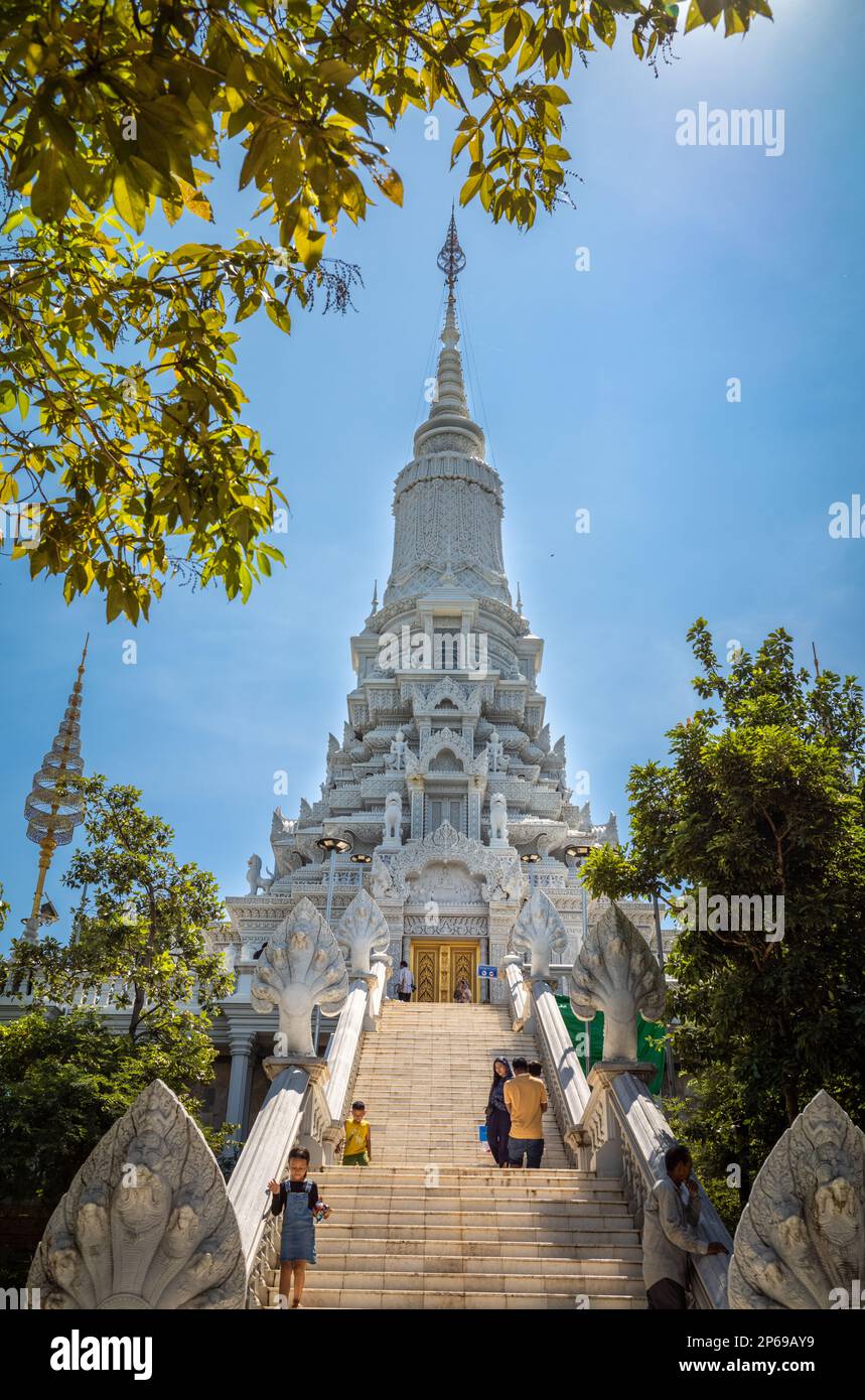 A view up the hill to Oudong temple in Kandal Province, Cambodia Stock ...