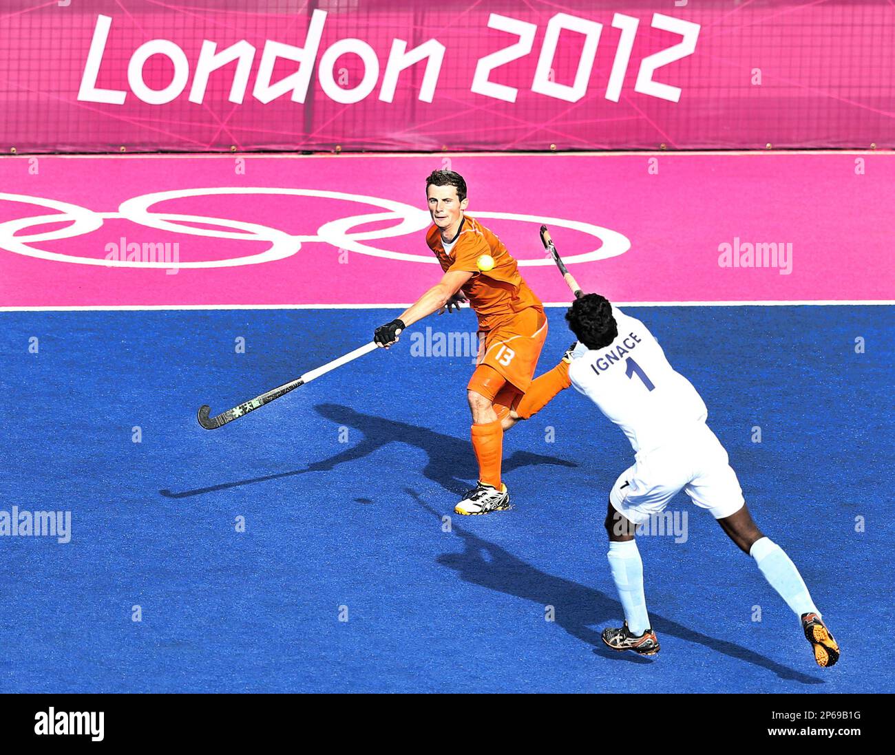 Sander Baart #13 of the Netherlands' plays against Ignace Tirkey #1 of ...