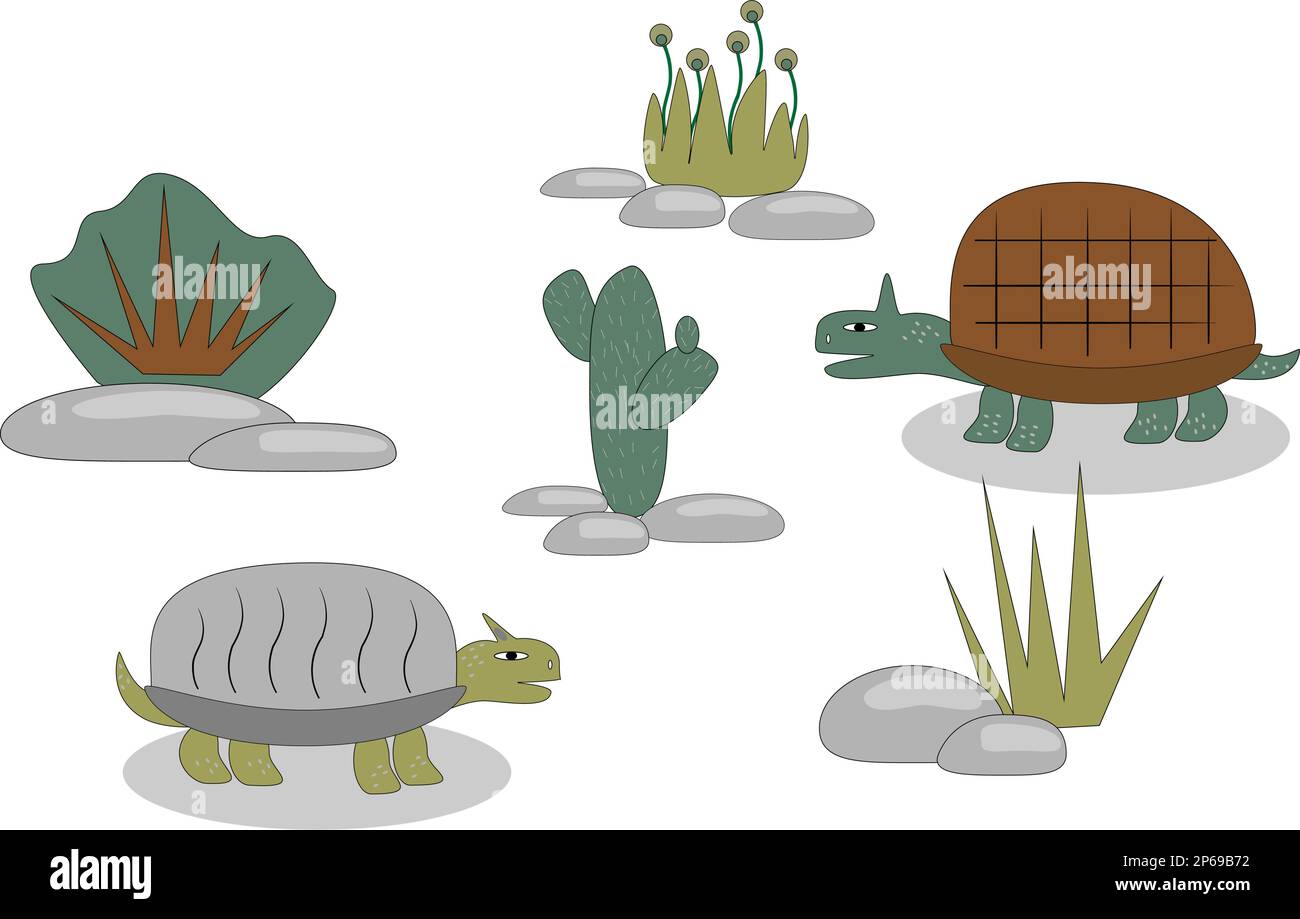 Seamless pattern with funny turtles and plants. Children vector Stock ...