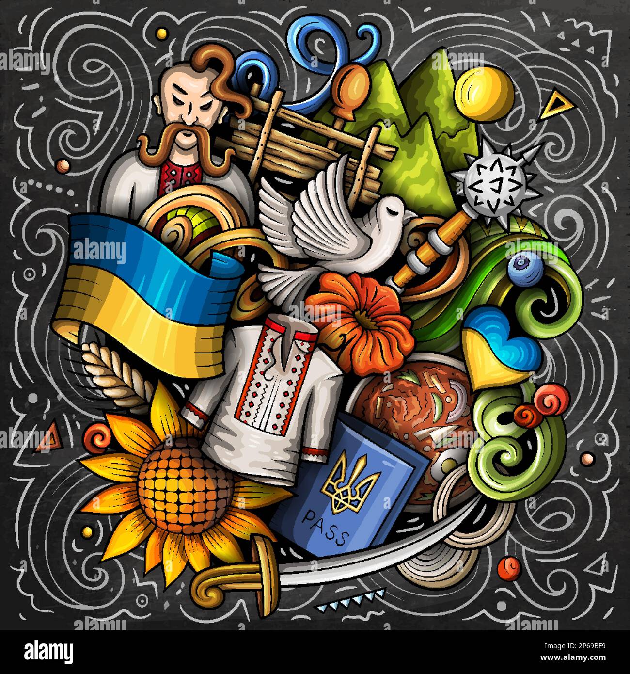 Ukraine cartoon doodle illustration. Funny Ukrainian design. Creative ...