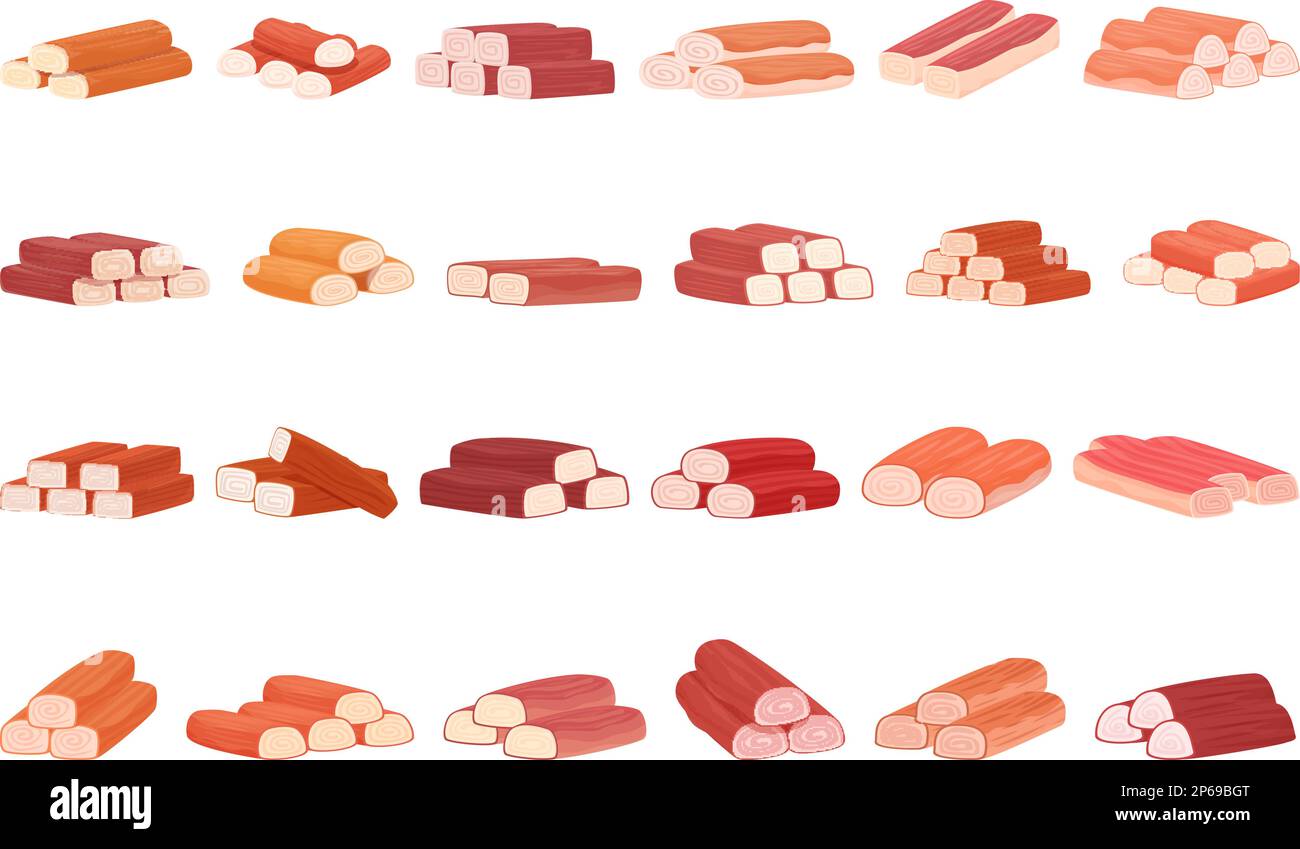 Crab sticks icons set cartoon vector. Sea food. Fish cooking Stock ...