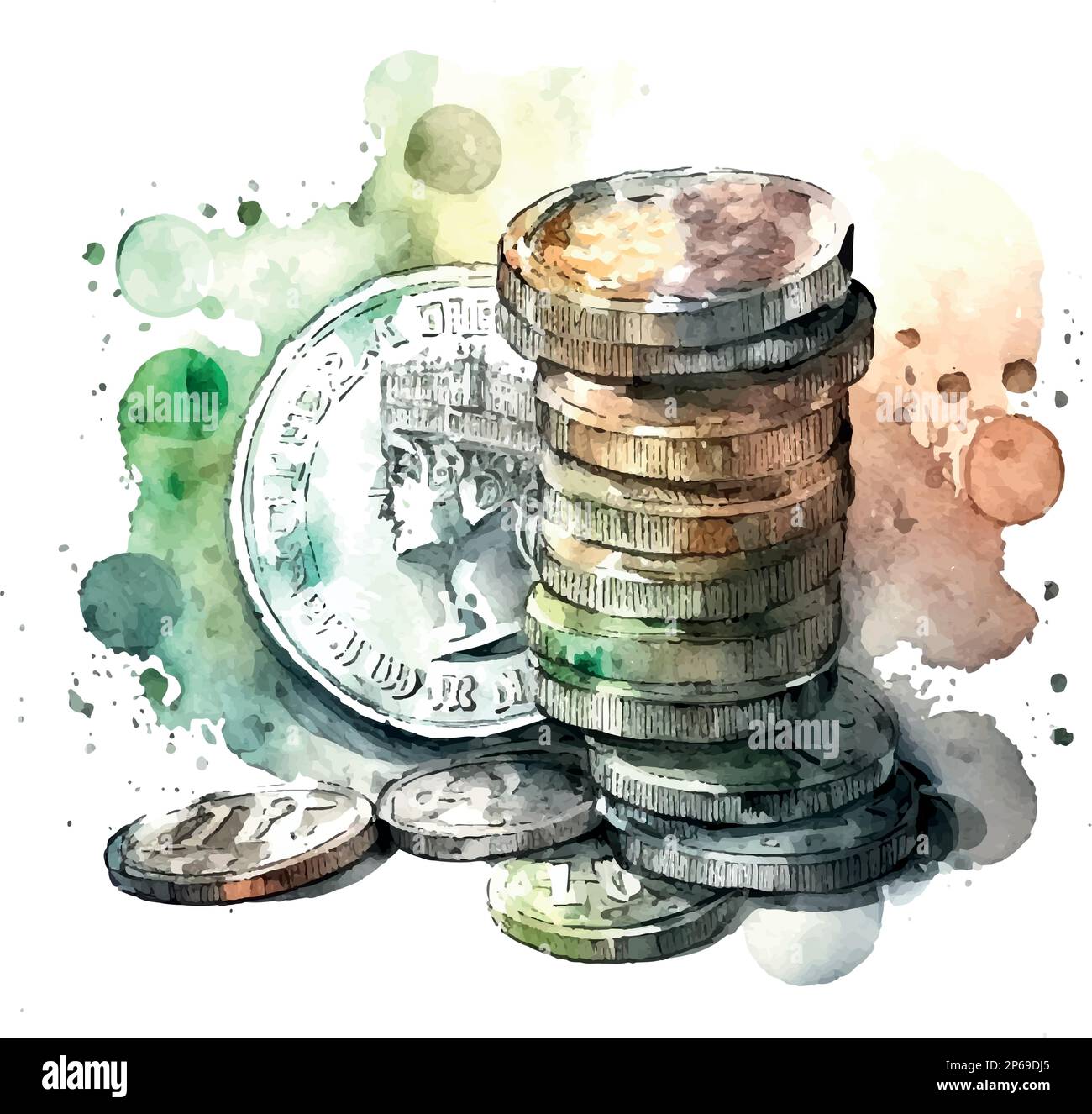 Coins stack vector illustration, watercolor, coins pile, coins money ...