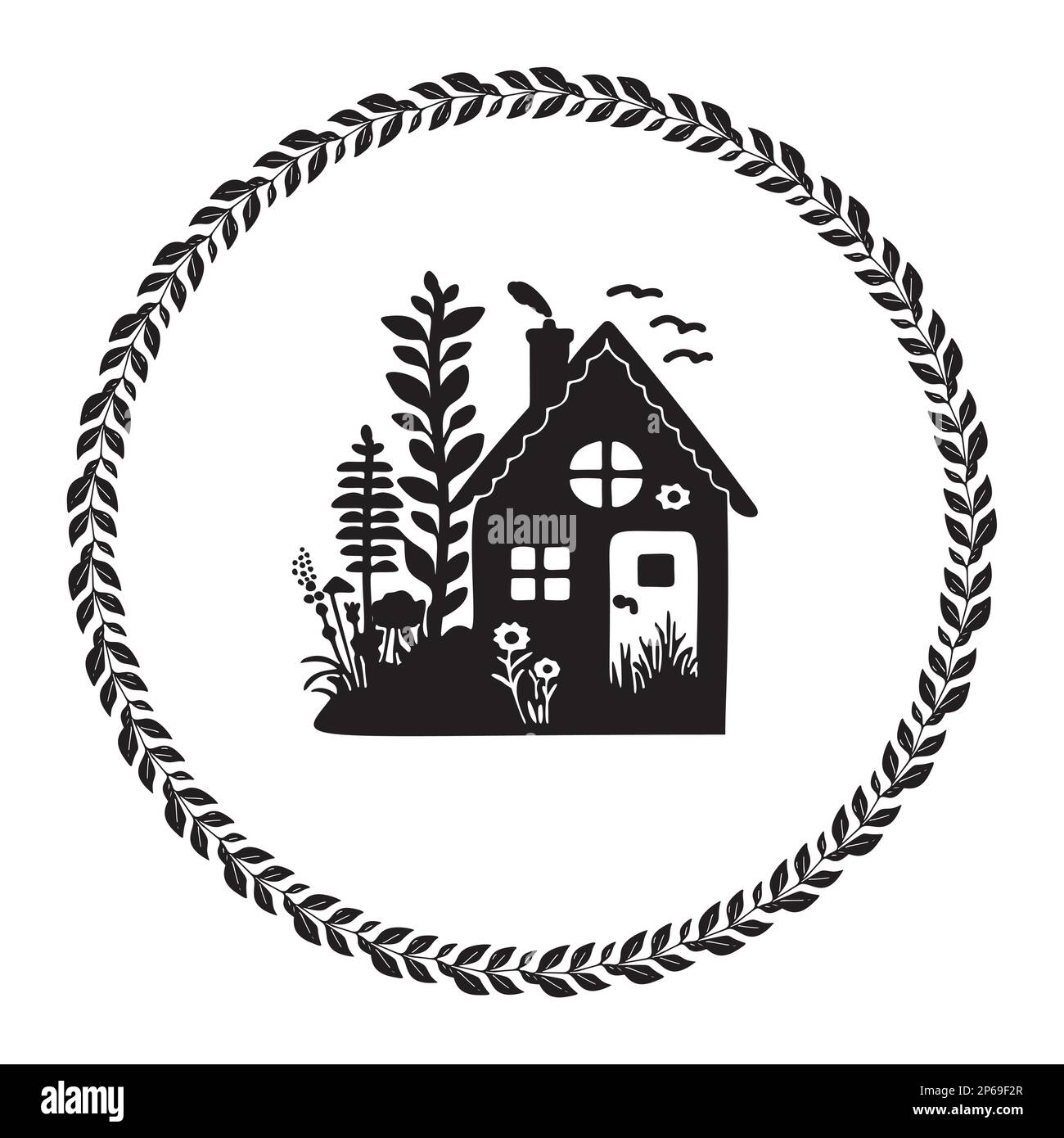 Cute rustic cottage motif in homestead vintage style. Vector ...