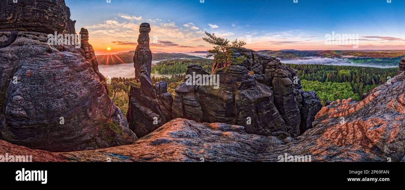 Panoramic landscape in the National Park Sächsische Schweiz with the ...