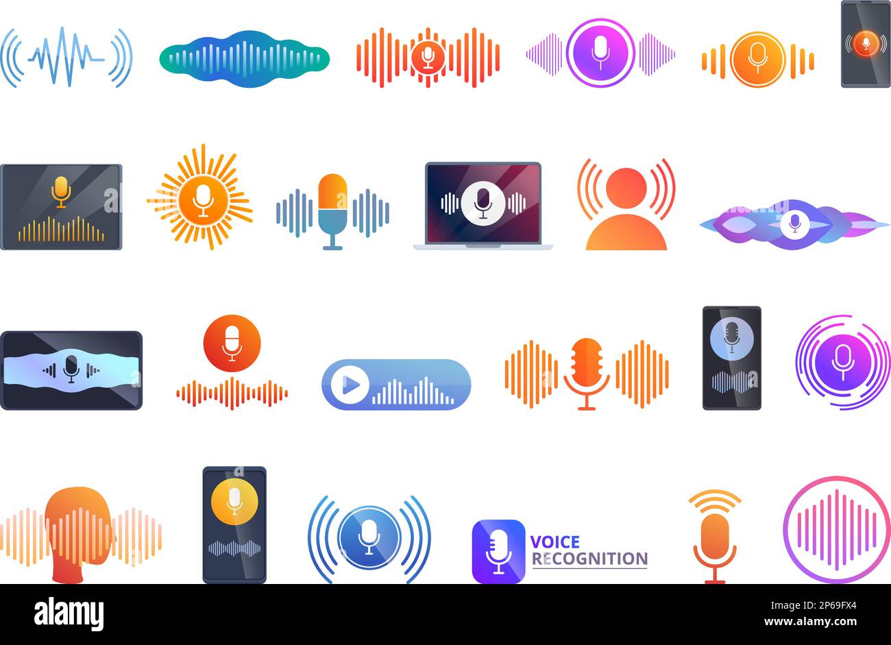 Voice and speech recognition icons set cartoon vector. Ai call. Audio ...