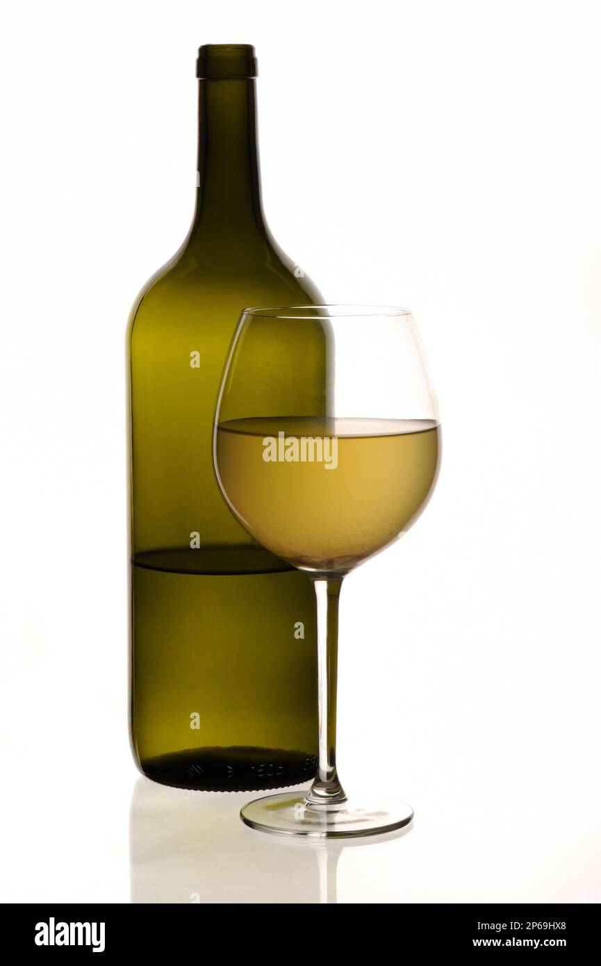 white wine glass bottle with white background Stock Photo - Alamy