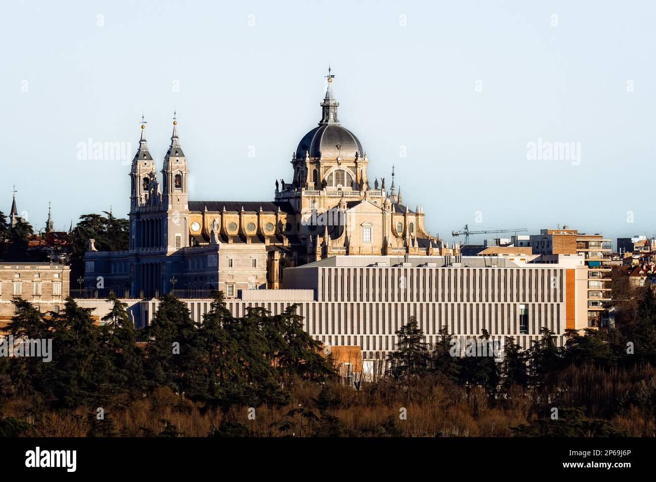 Almudena Cathedral of Madrid. Panoramic view with telephoto lens. Santa ...