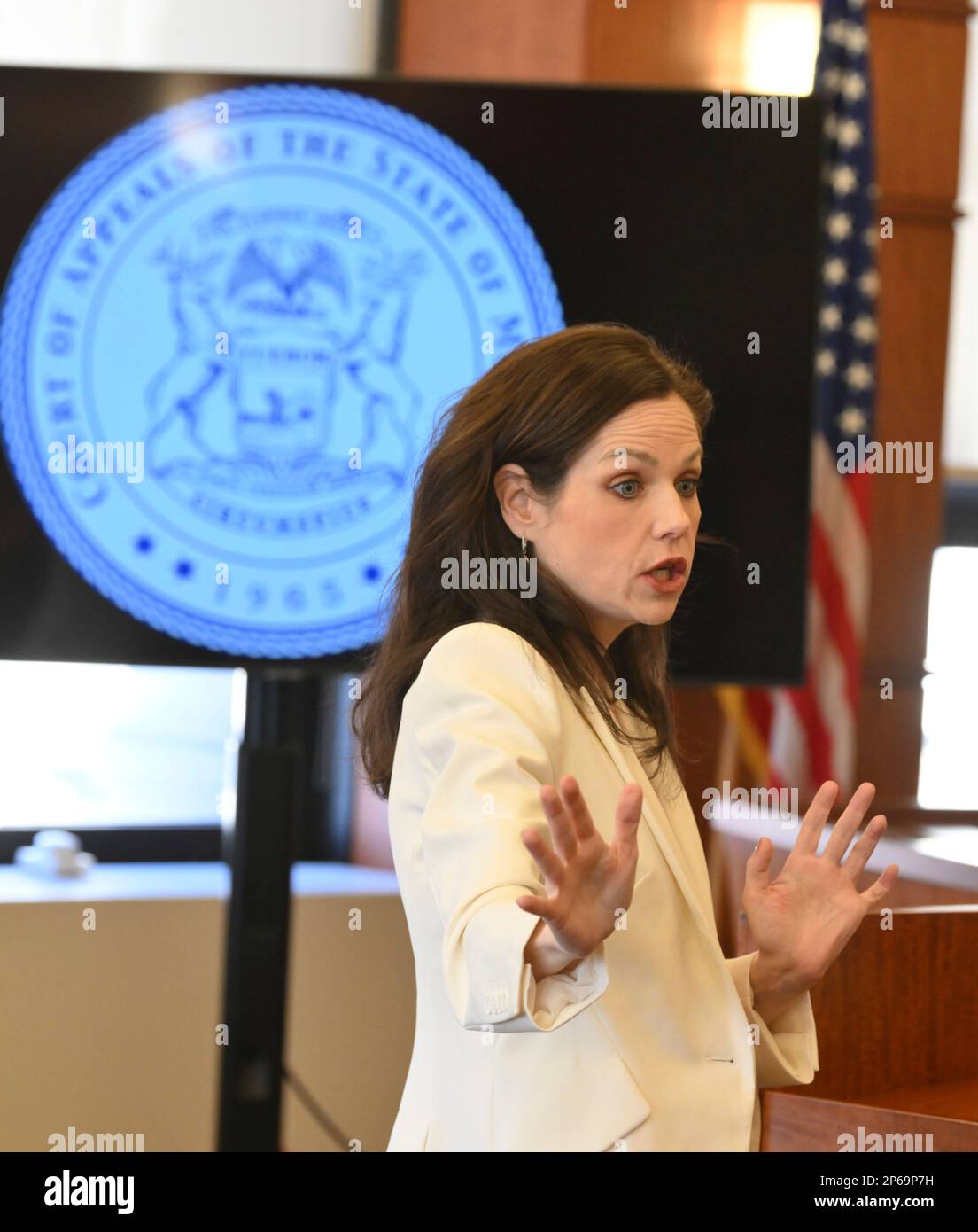 Attorney Shannon Smith, for Jennifer Crumbley, speaks during a hearing ...