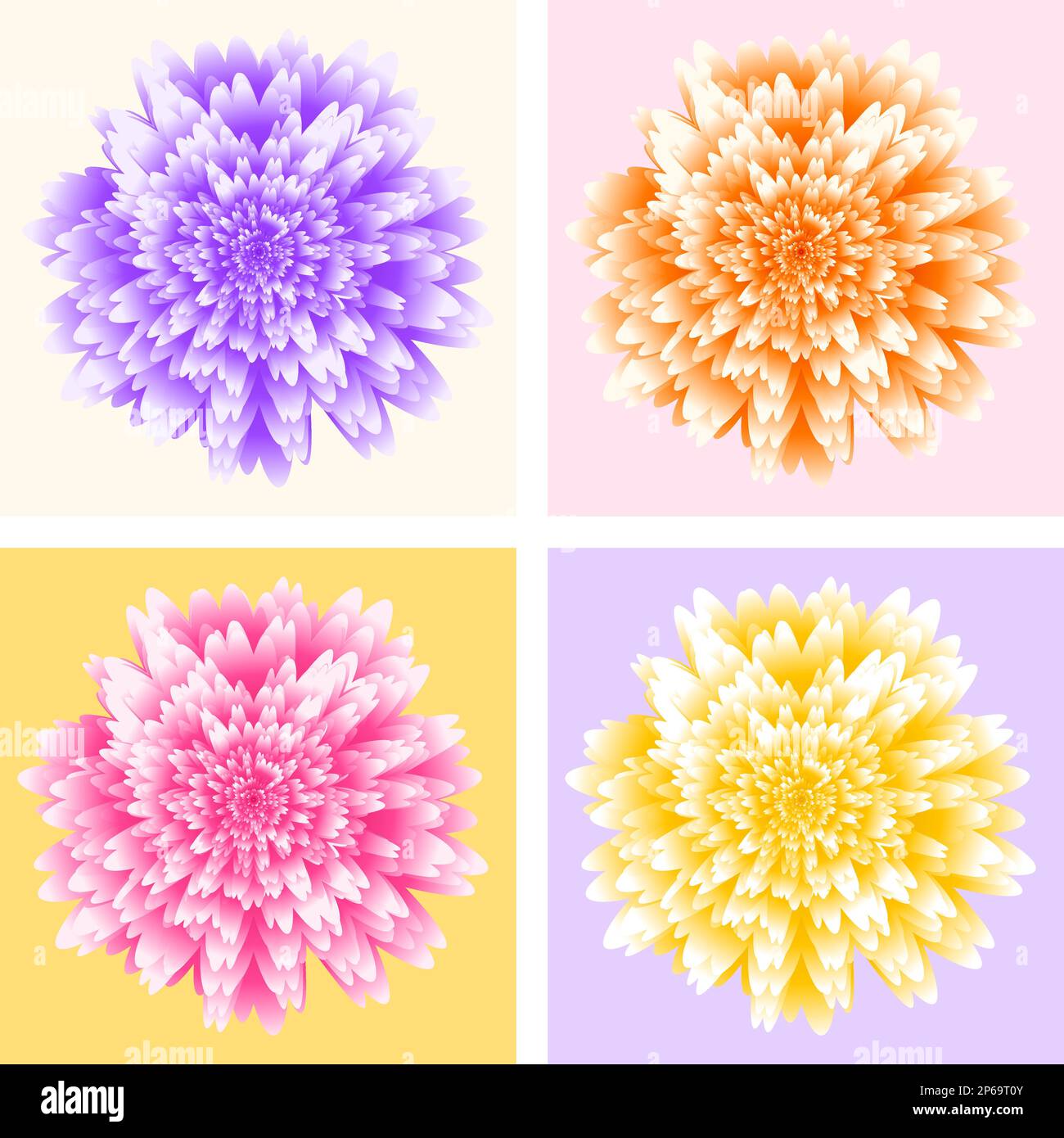 Set of four fantastic flowers vector illustration. Abstract fururistic ...
